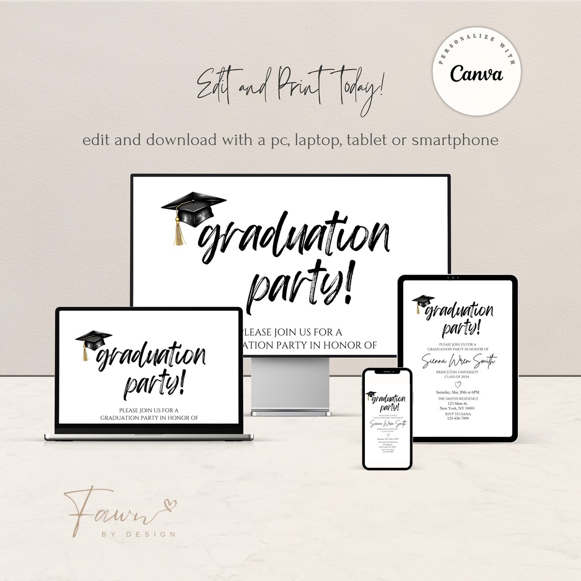 Editable Minimalist Graduation Party Invitation, Graduation Invitation ...