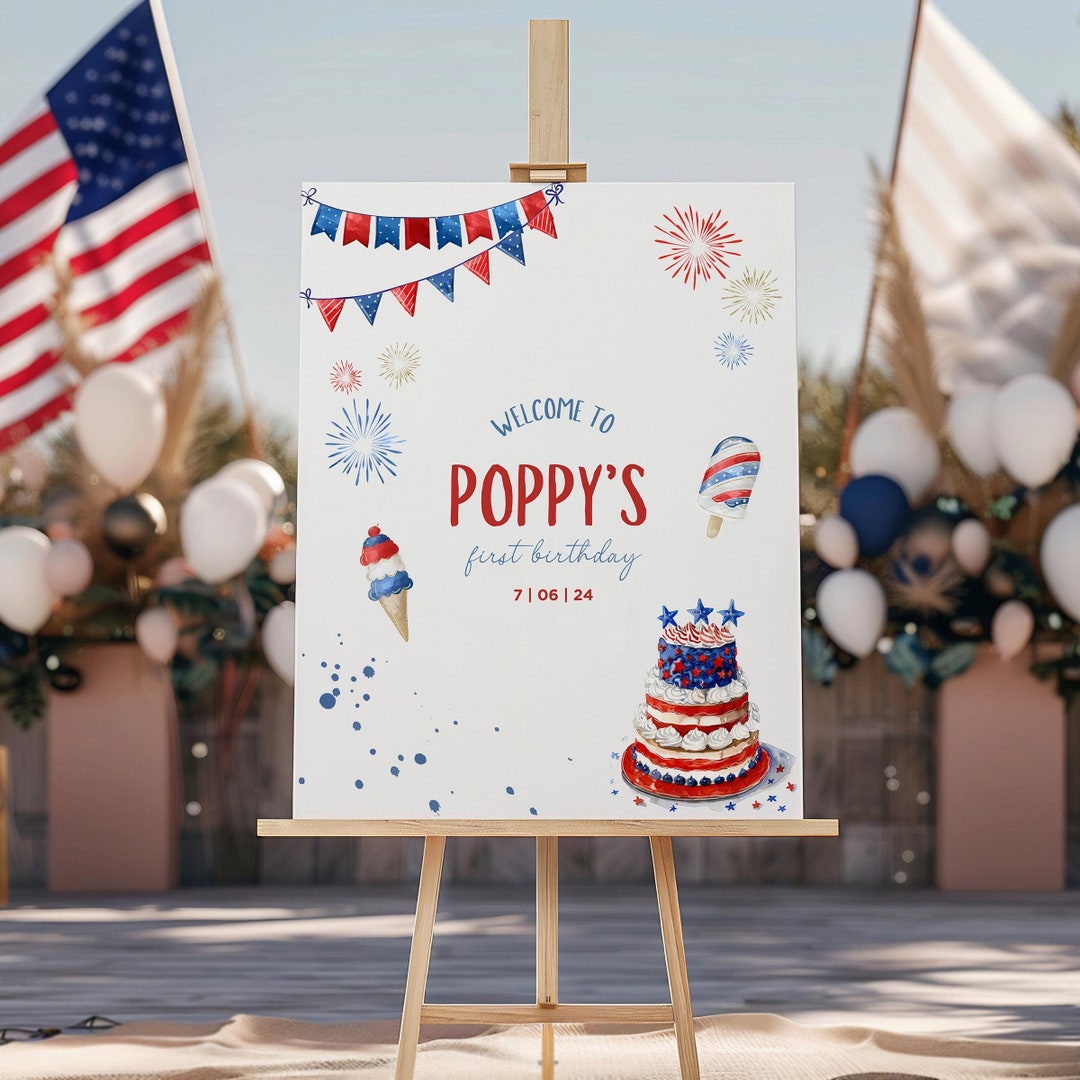 Editable Little Firecracker Birthday Welcome Sign, 4th of July 1st ...
