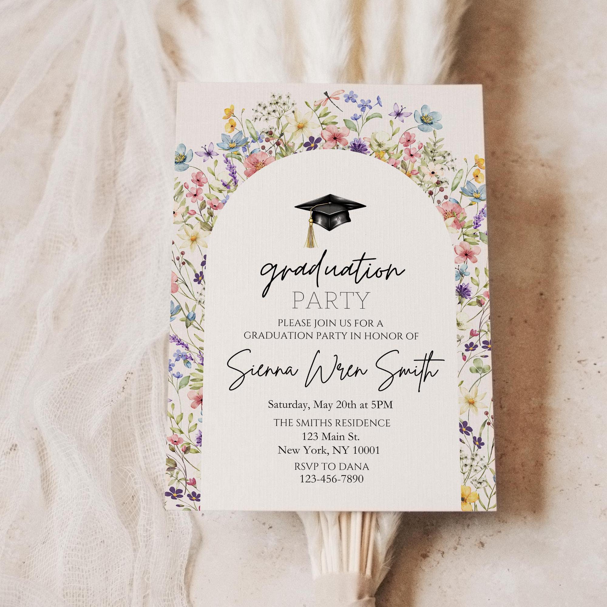 Editable Wildflower Graduation Invitation, Wildflower Graduation ...