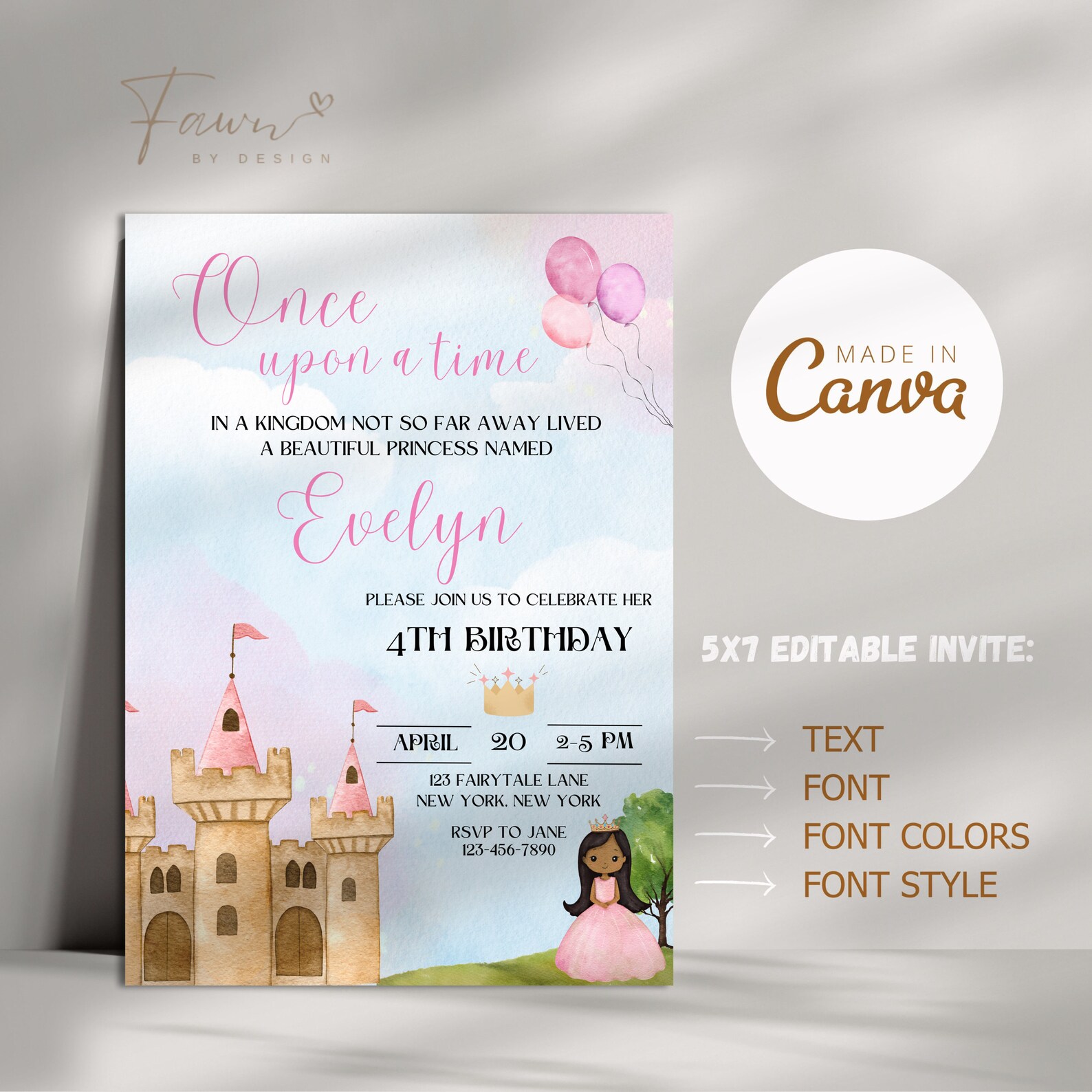 Editable Princess Birthday Invitation, Once Upon a Time Birthday ...