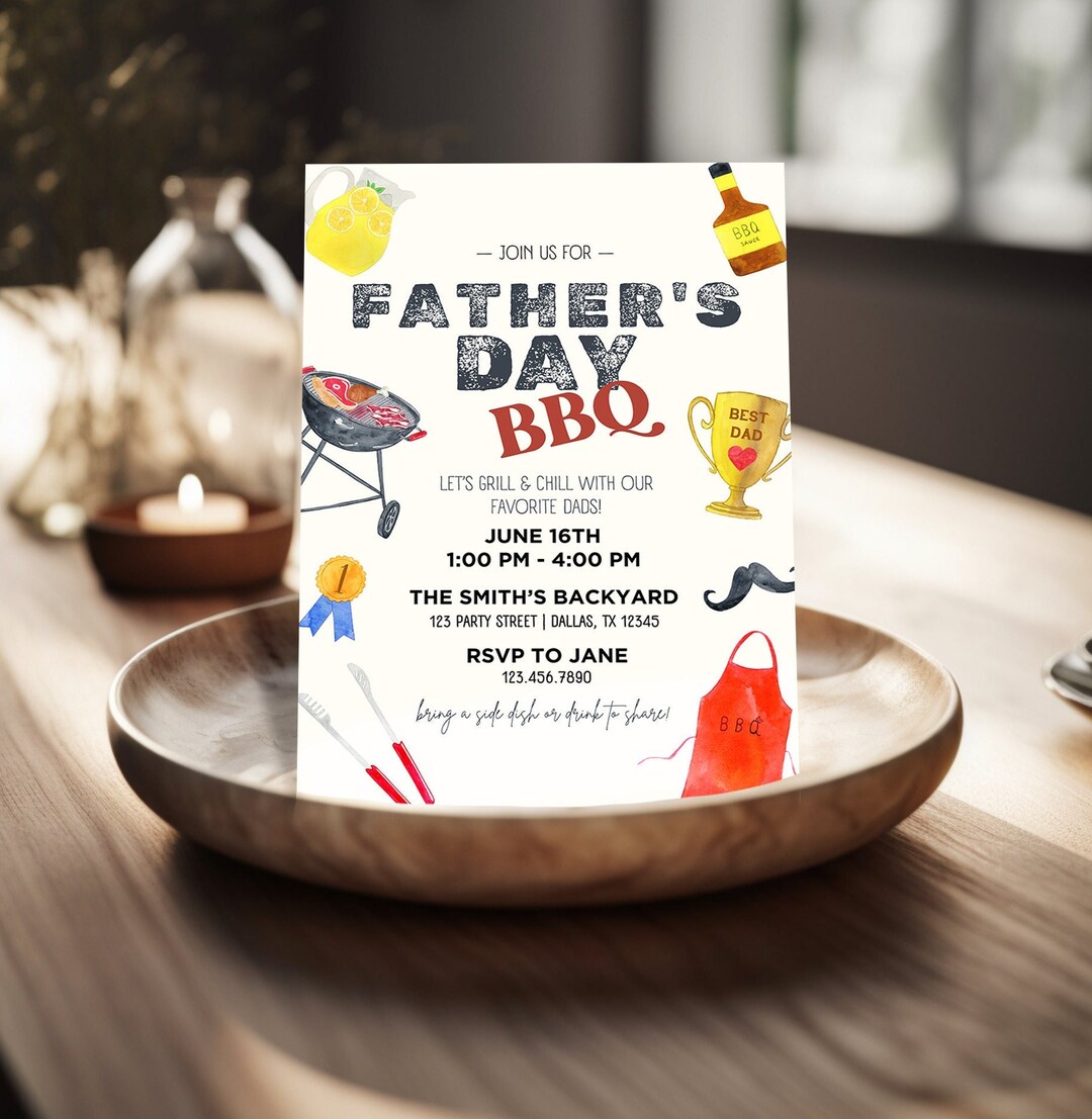 Editable Father's Day BBQ Invitation, Father's Day Cookout, Casual ...