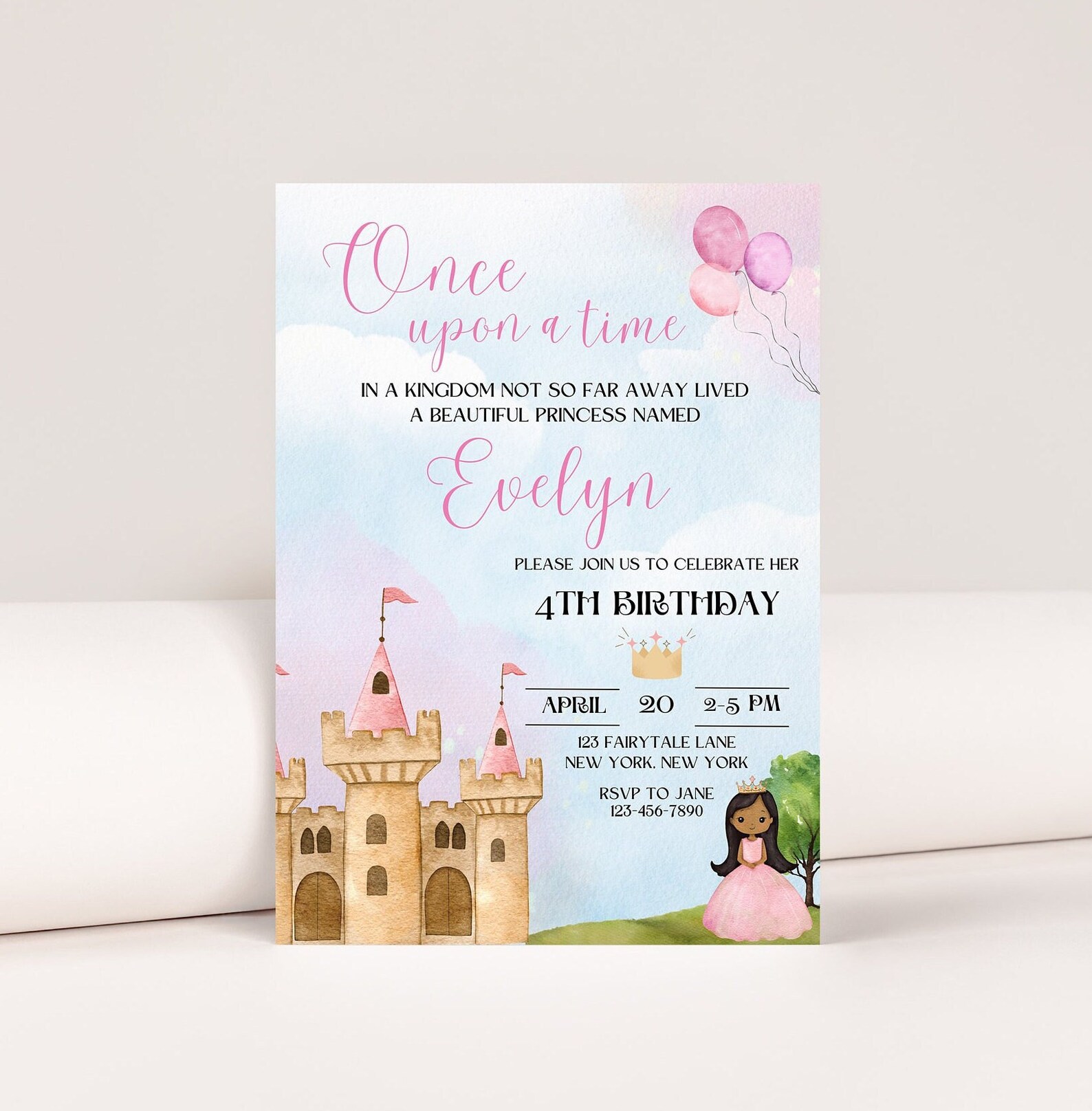 Editable Princess Birthday Invitation, Once Upon a Time Birthday ...
