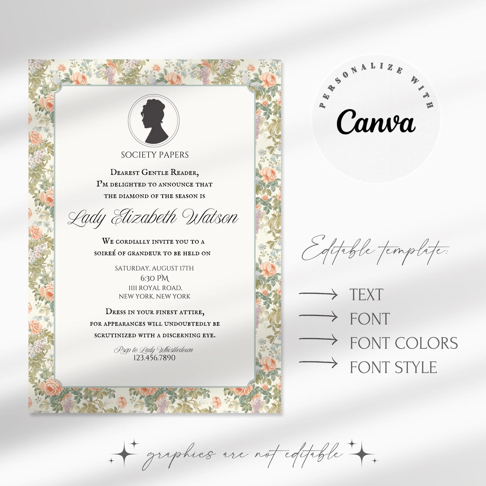 Bridgerton Editable Invitation: Regency Garden Party Theme (digital ...