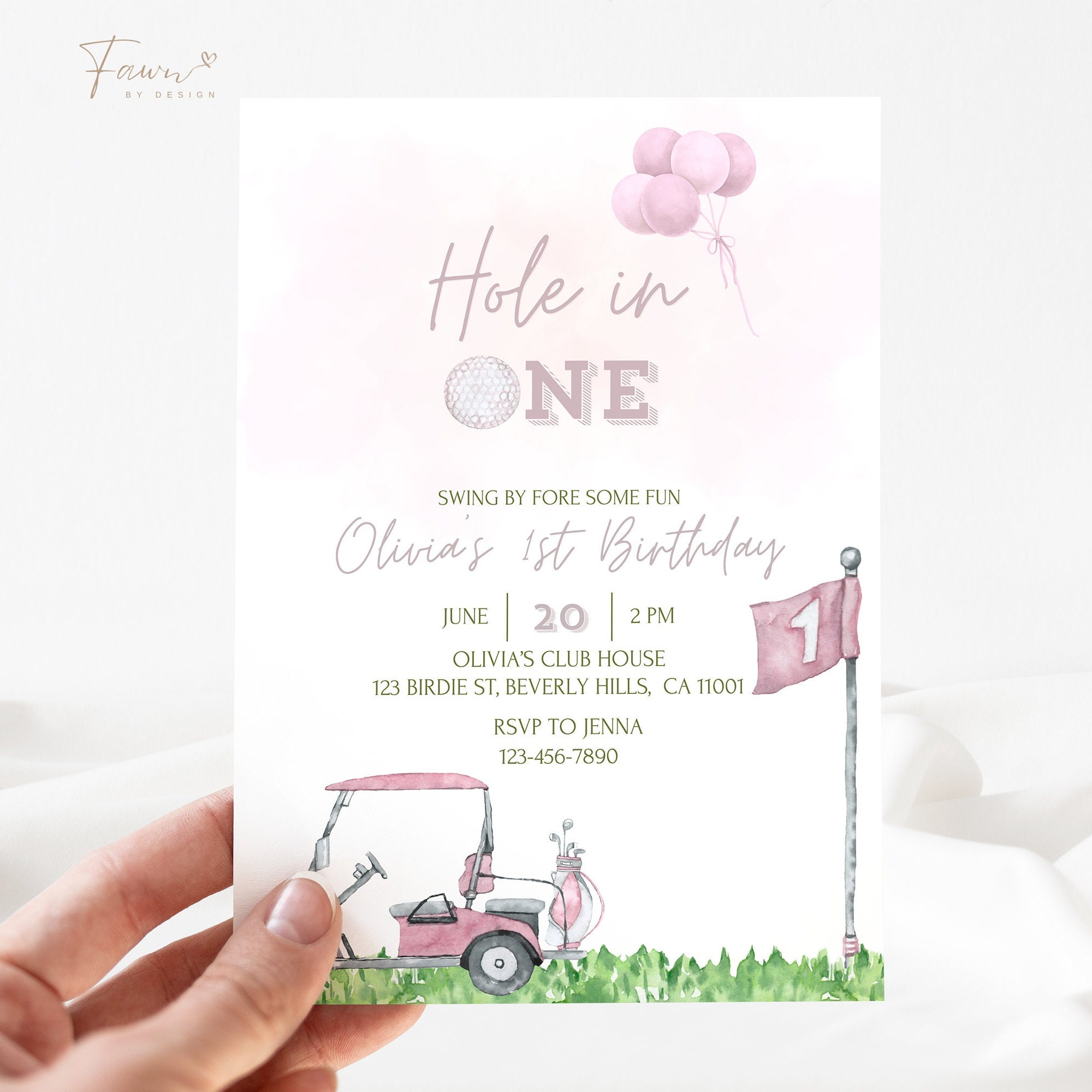Editable Pink Golf Birthday Invitation, Let's Par Tee, Girl Golf Birthday Invite, Hole in One ...