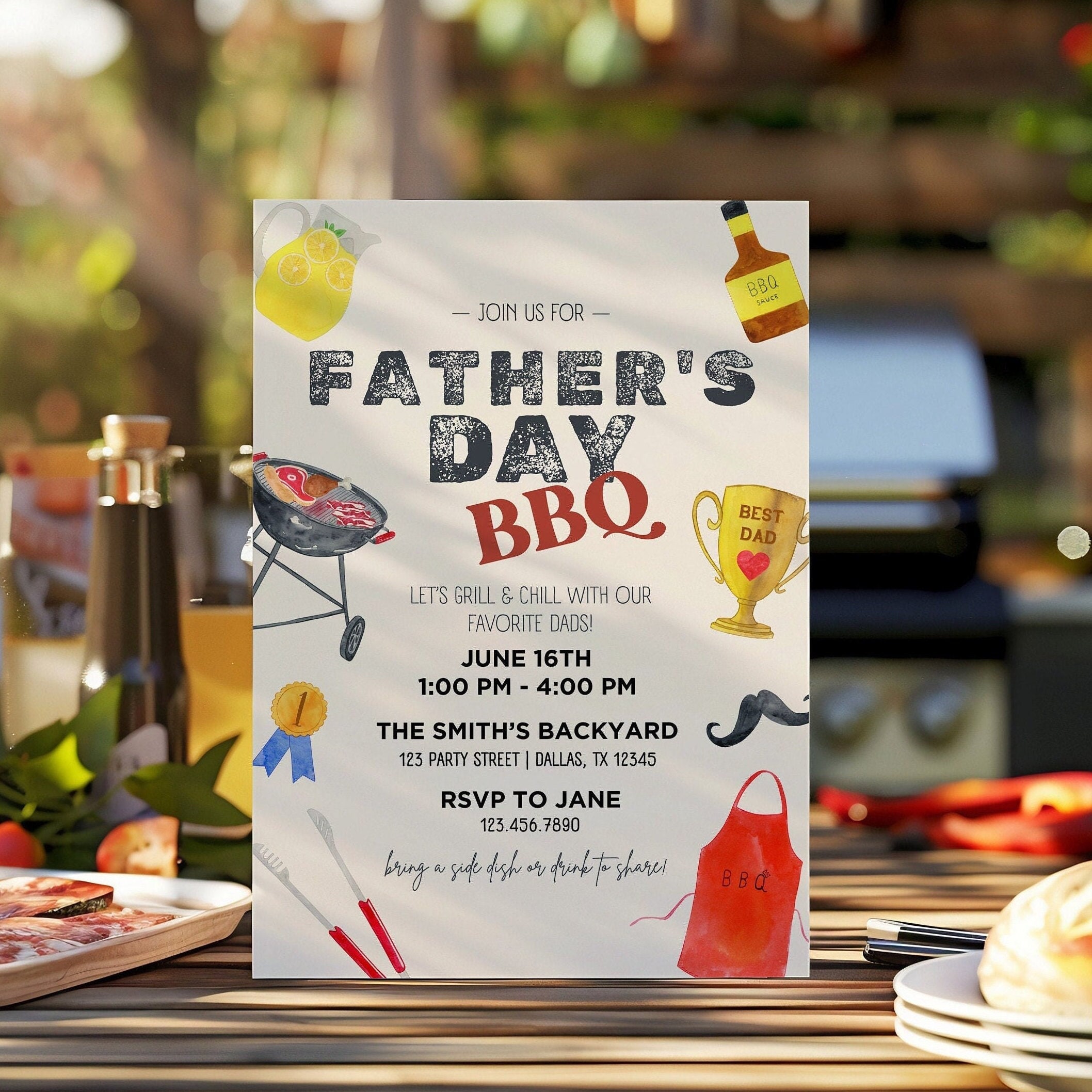 Editable Father's Day BBQ Invitation, Father's Day Cookout, Casual ...