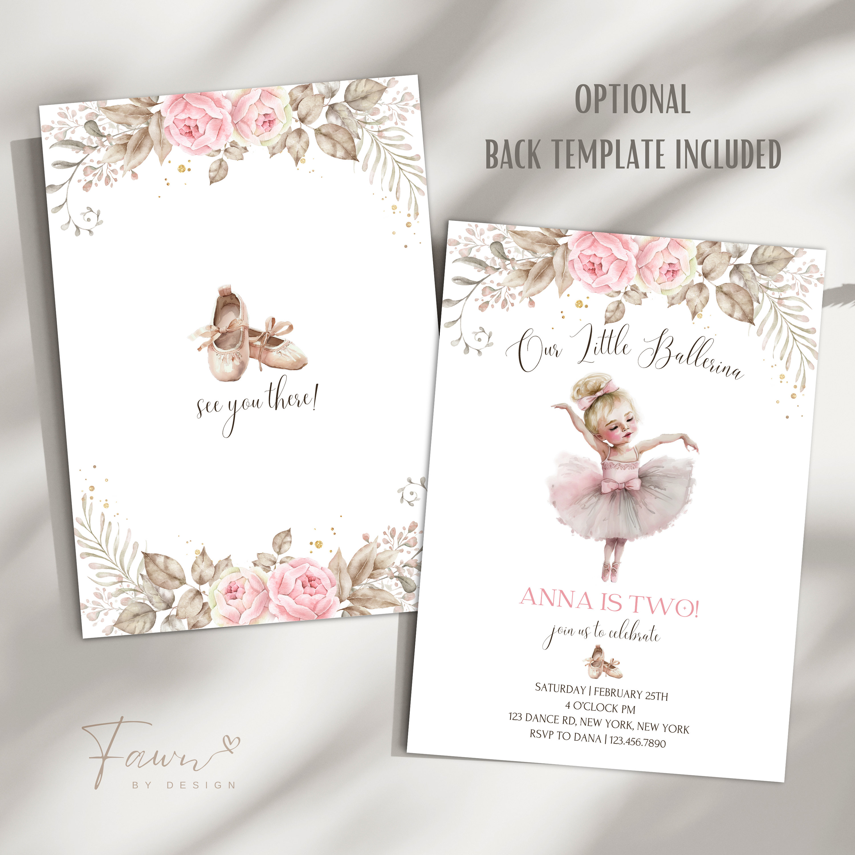 Editable Ballerina Birthday Invitation Template, Watercolor Ballet ...