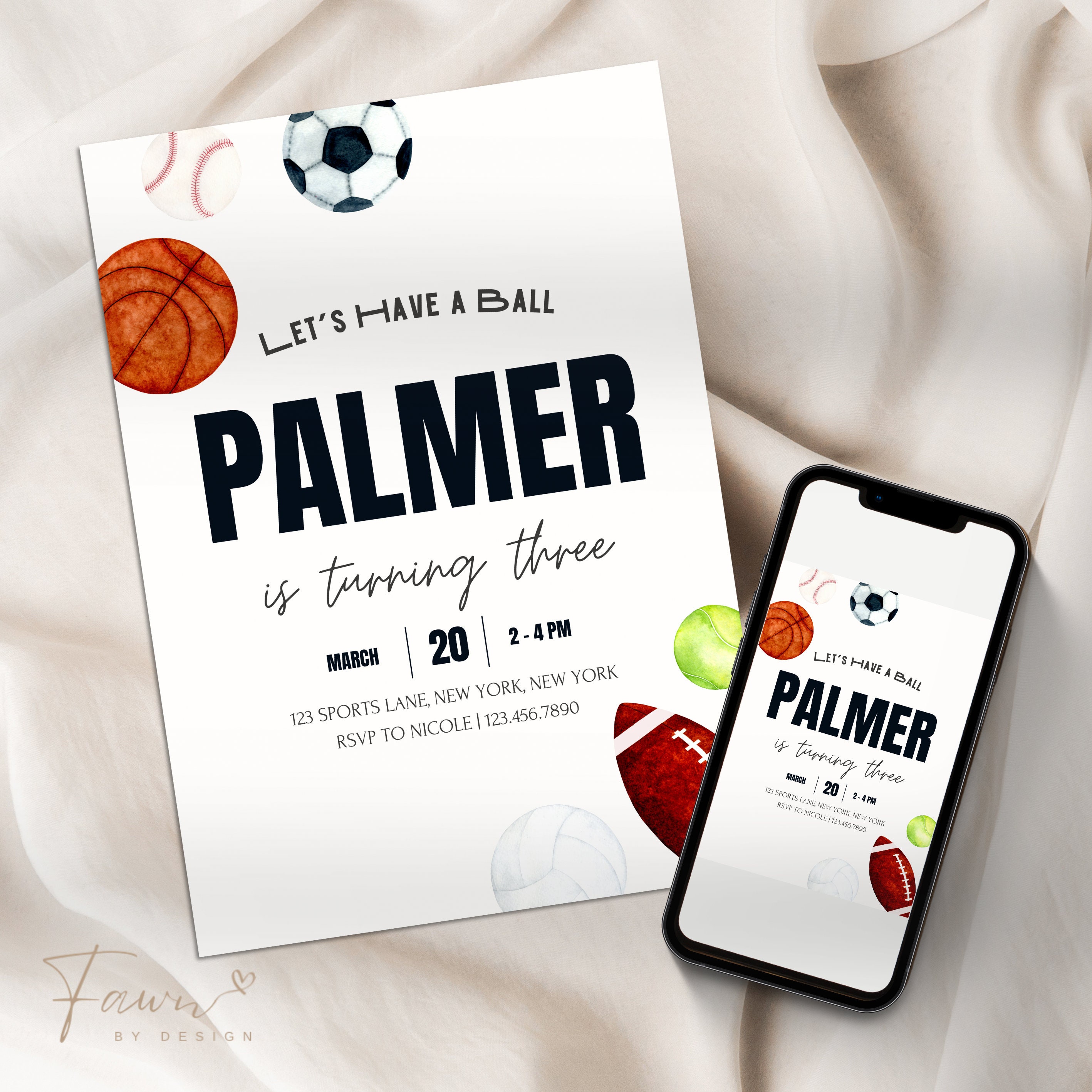 Editable Let's Have a Ball Invite, Ball Birthday Invitation Digital ...