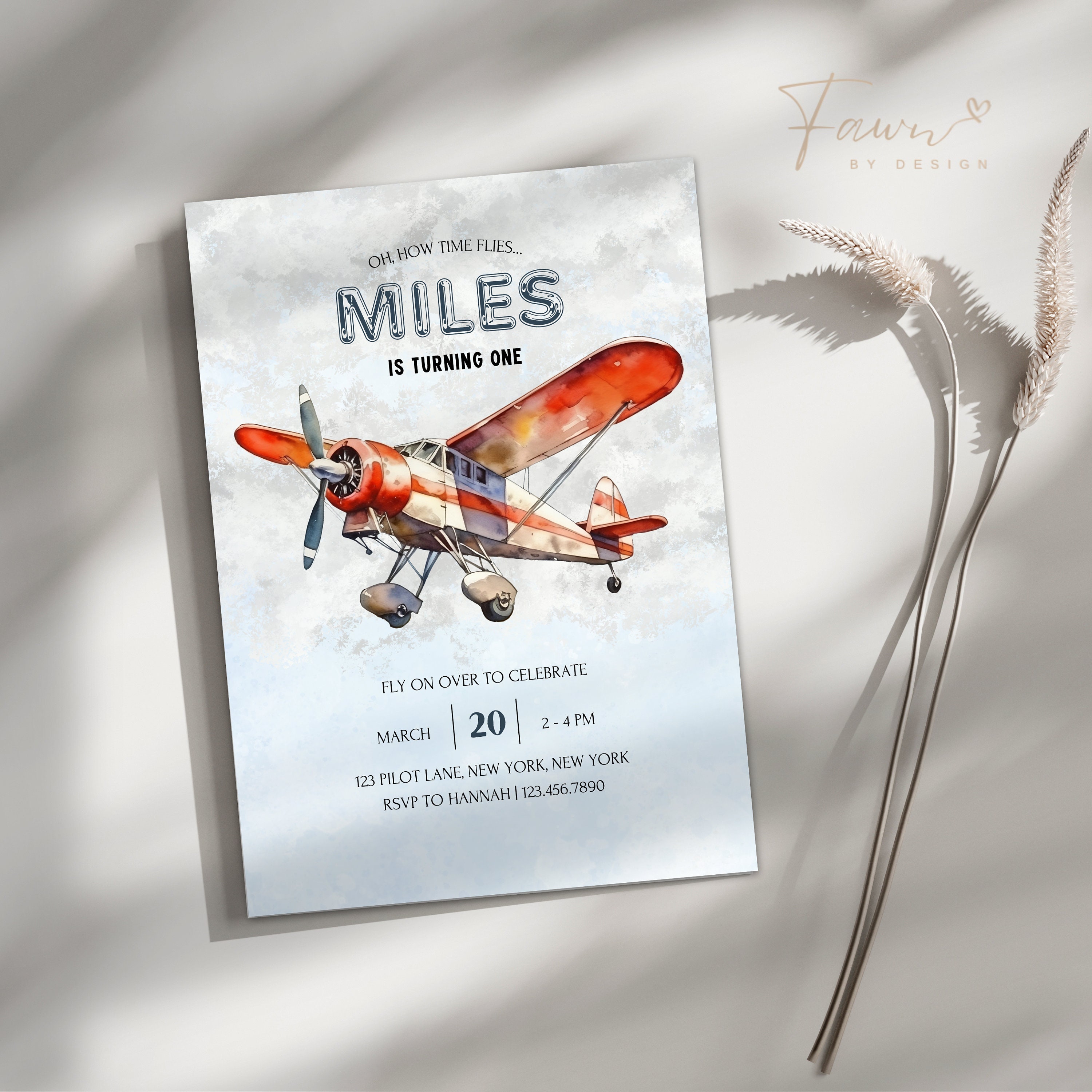 Editable Airplane Birthday Invitation Template, Modern Plane Invitation ...