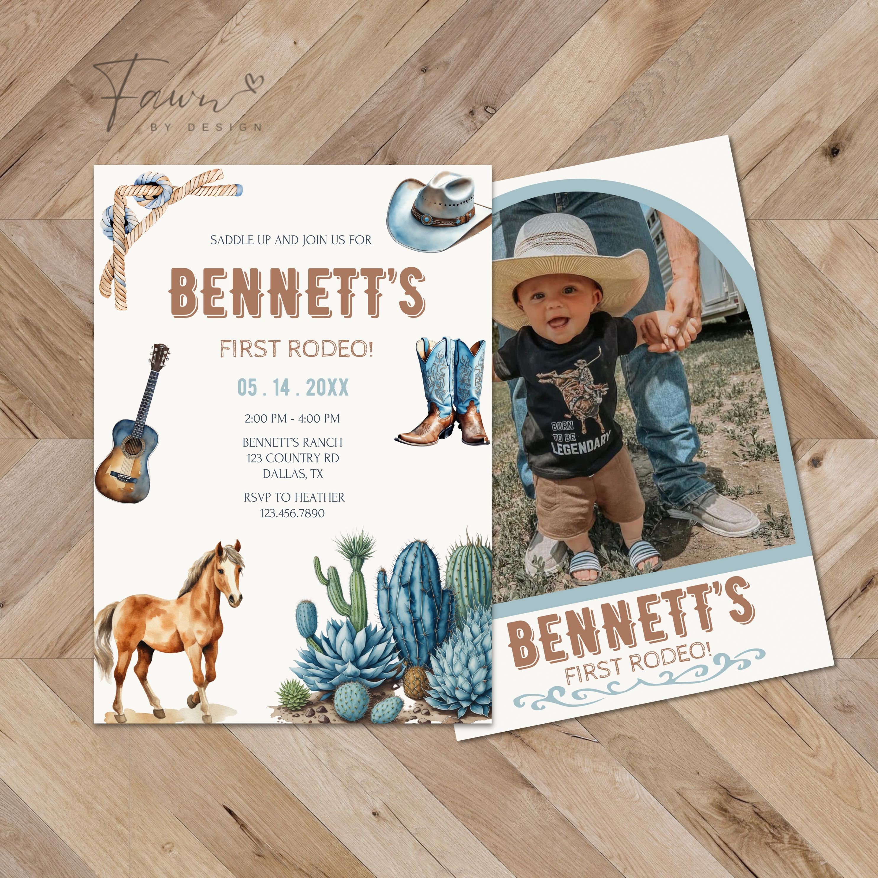 Editable First Rodeo Birthday Invitation Template, Cowboy Birthday ...