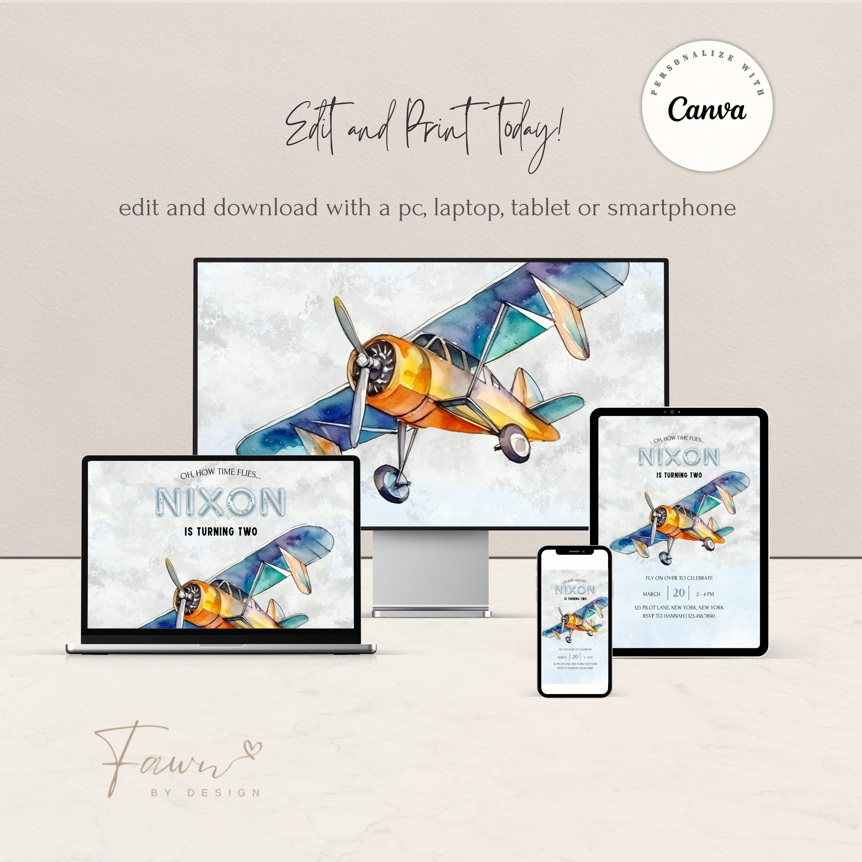 Editable Airplane Birthday Invitation Template, Modern Plane Invitation ...