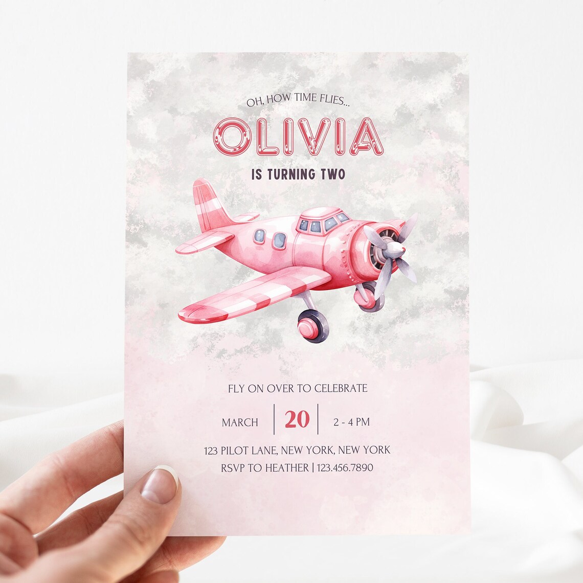 Editable Pink Airplane Birthday Invitation Girl, Plane Birthday ...
