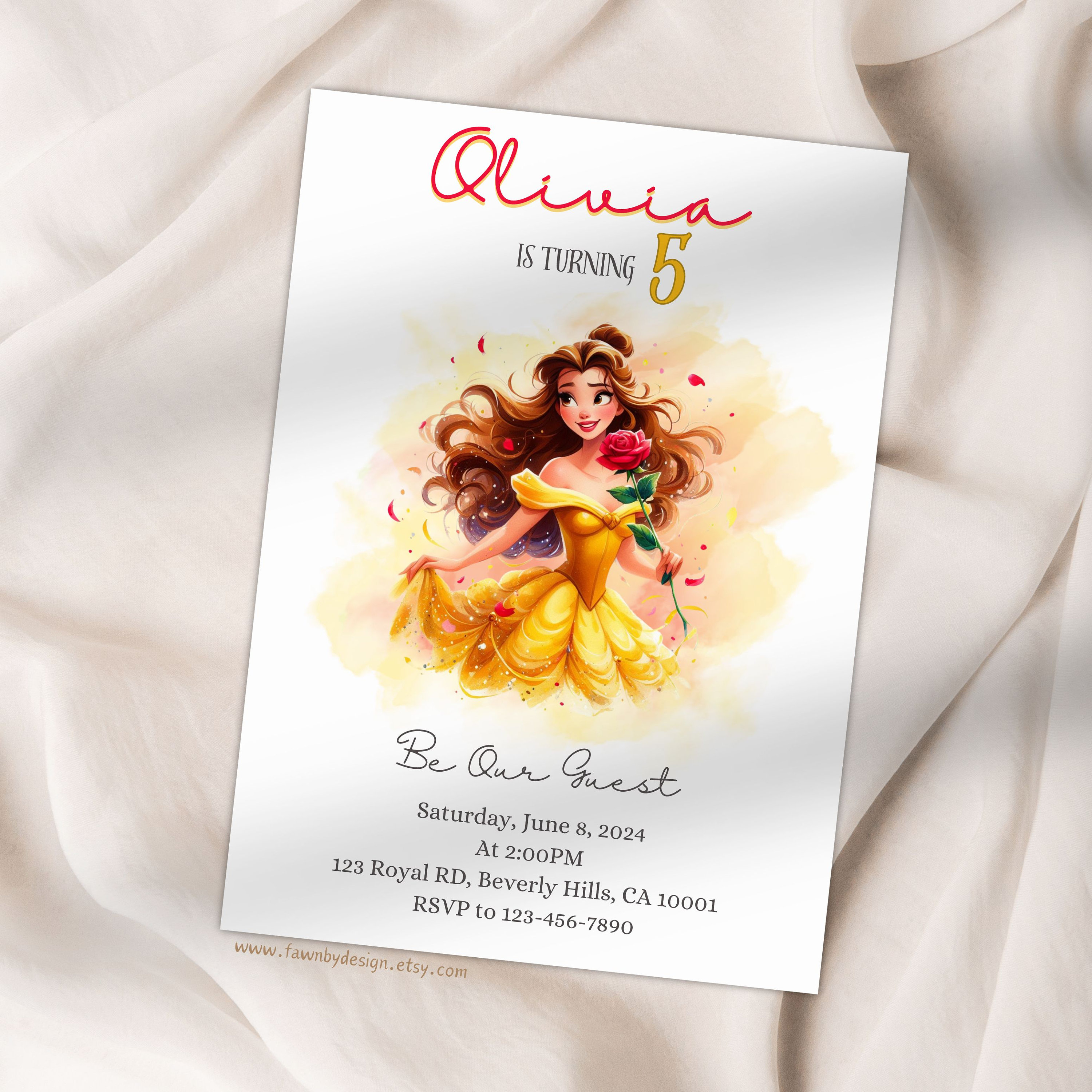 Editable Belle Birthday Invitation, Beauty and the Beast Invitation ...