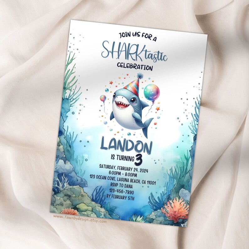 Editable Shark Invitation, Shark Birthday Invitation Boy, Shark ...