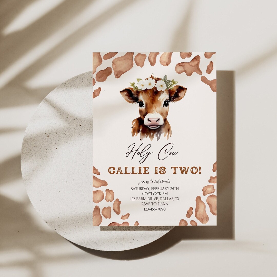 Editable Holy Cow 1st Birthday Invitation, Editable Template, Holy Cow ...