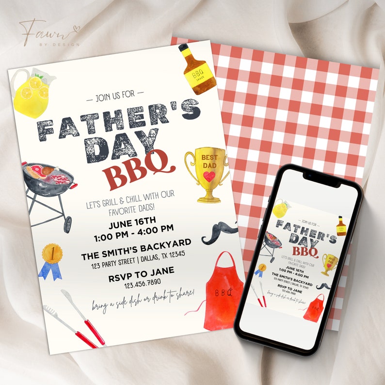 Editable Father&#039;s Day BBQ Invitation, Father&#039;s Day Cookout, Casual ...