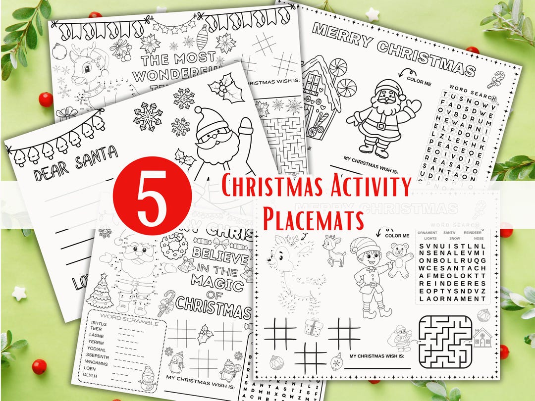 Christmas Activity Placemat, Printable Christmas Coloring Placemat ...