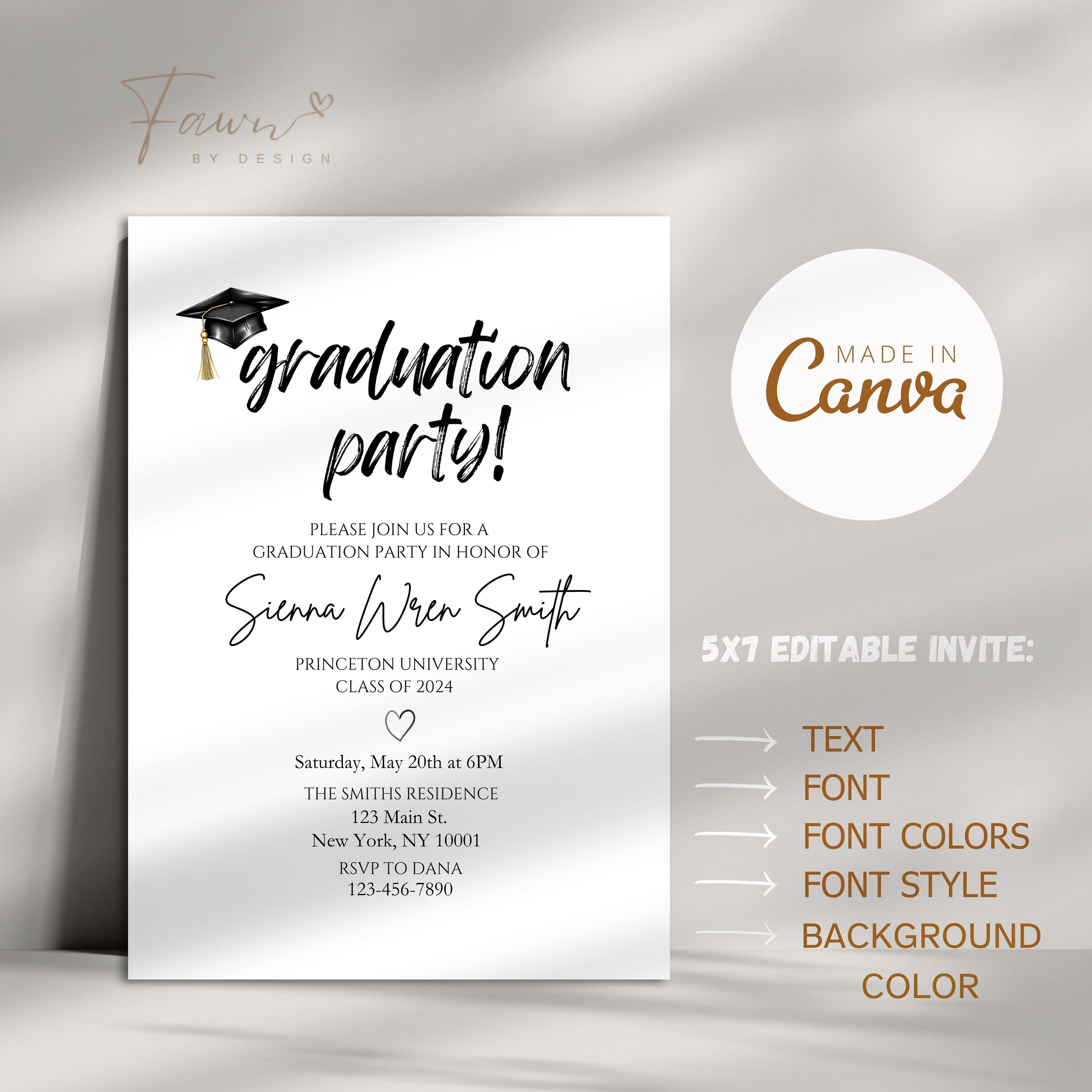 Editable Minimalist Graduation Party Invitation, Graduation Invitation ...