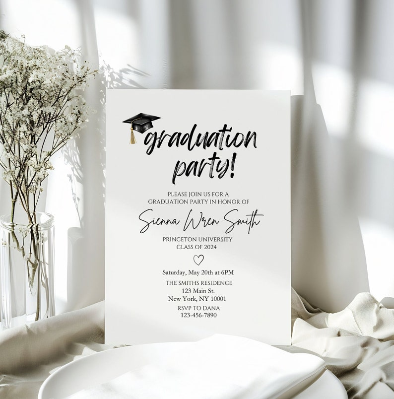 Editable Minimalist Graduation Party Invitation, Graduation Invitation ...