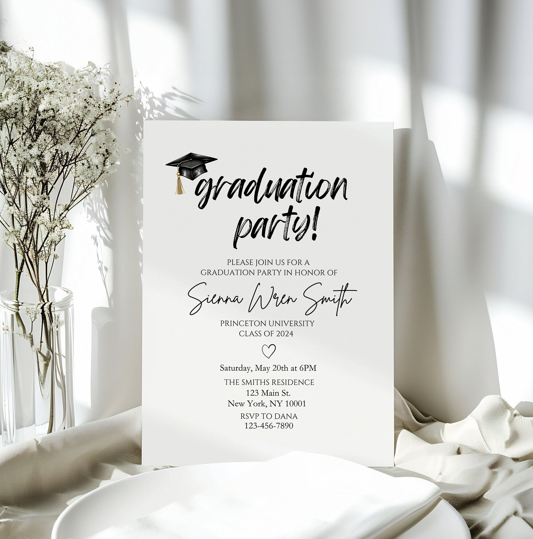 Editable Minimalist Graduation Party Invitation, Graduation Invitation ...