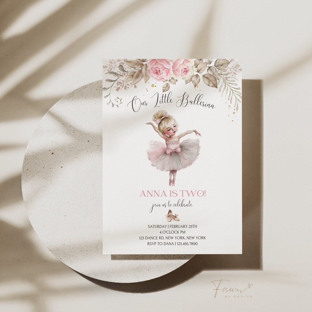 Editable Ballerina Birthday Invitation Template, Watercolor Ballet ...