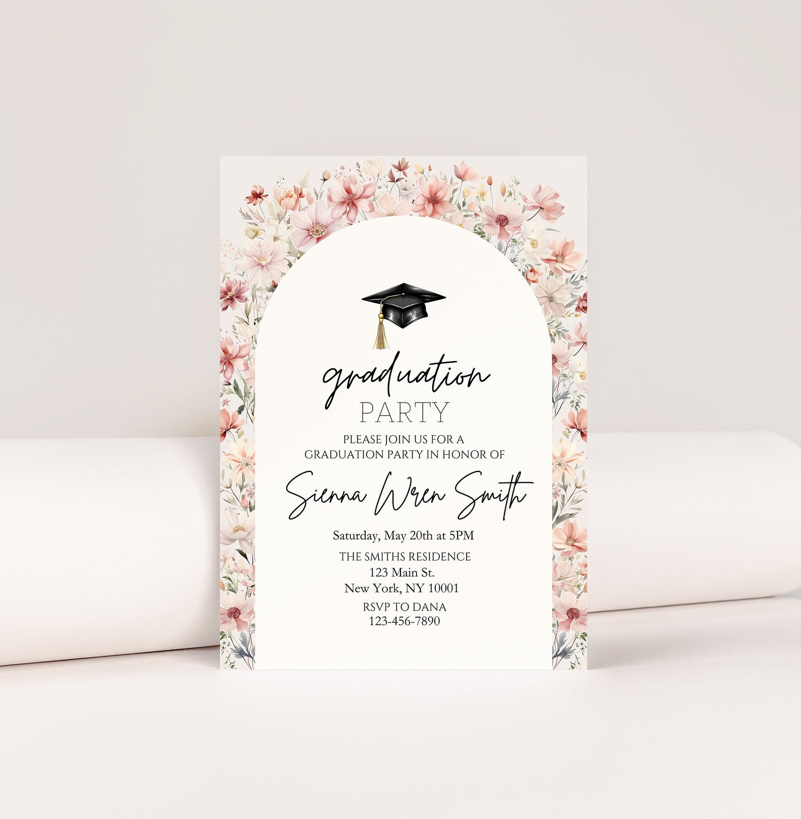 Editable Pink Floral Graduation Invitation, Floral Graduation ...