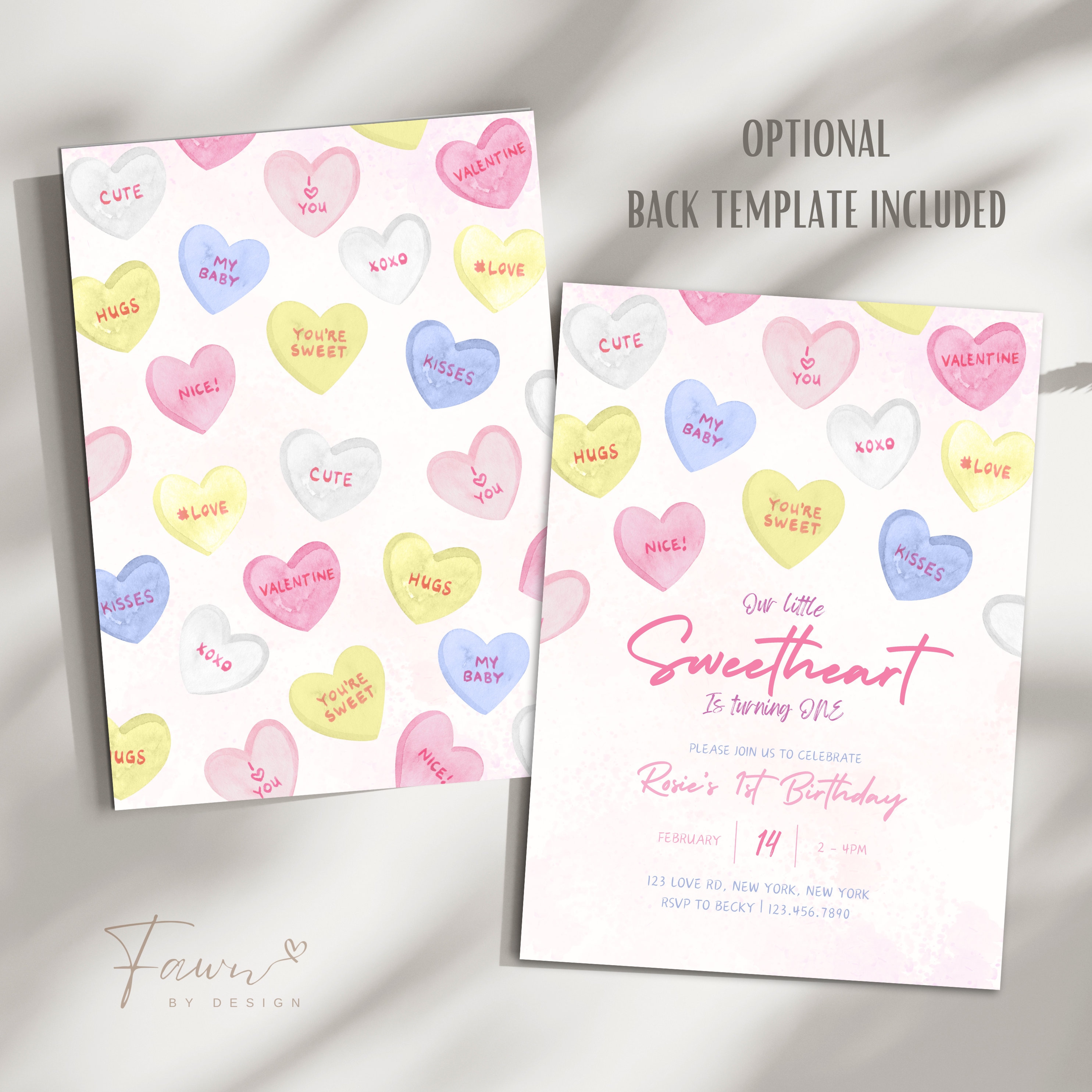 Editable Pastel Hearts First Birthday Party Invitation Template, Our ...