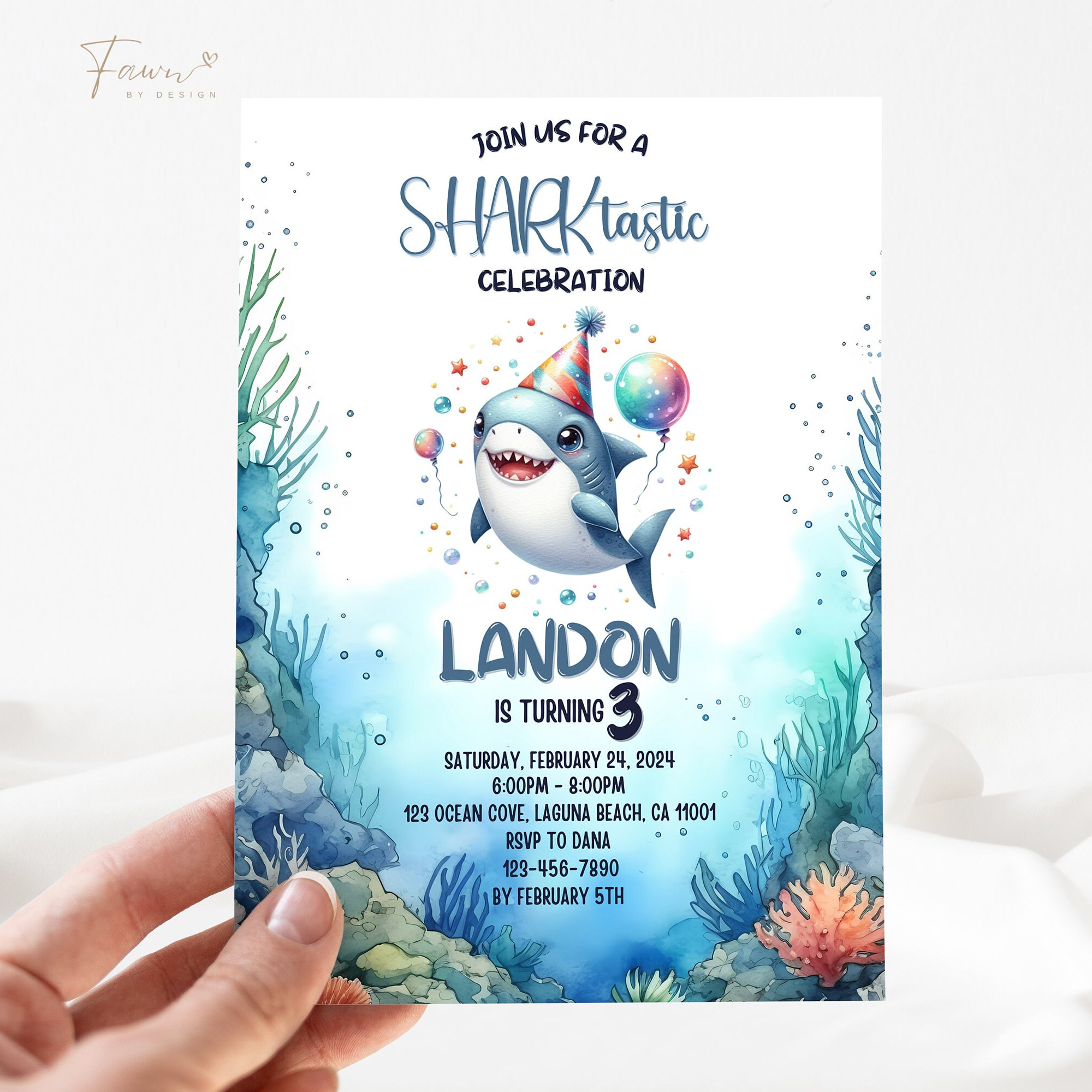 Editable Shark Invitation, Shark Birthday Invitation Boy, Shark ...