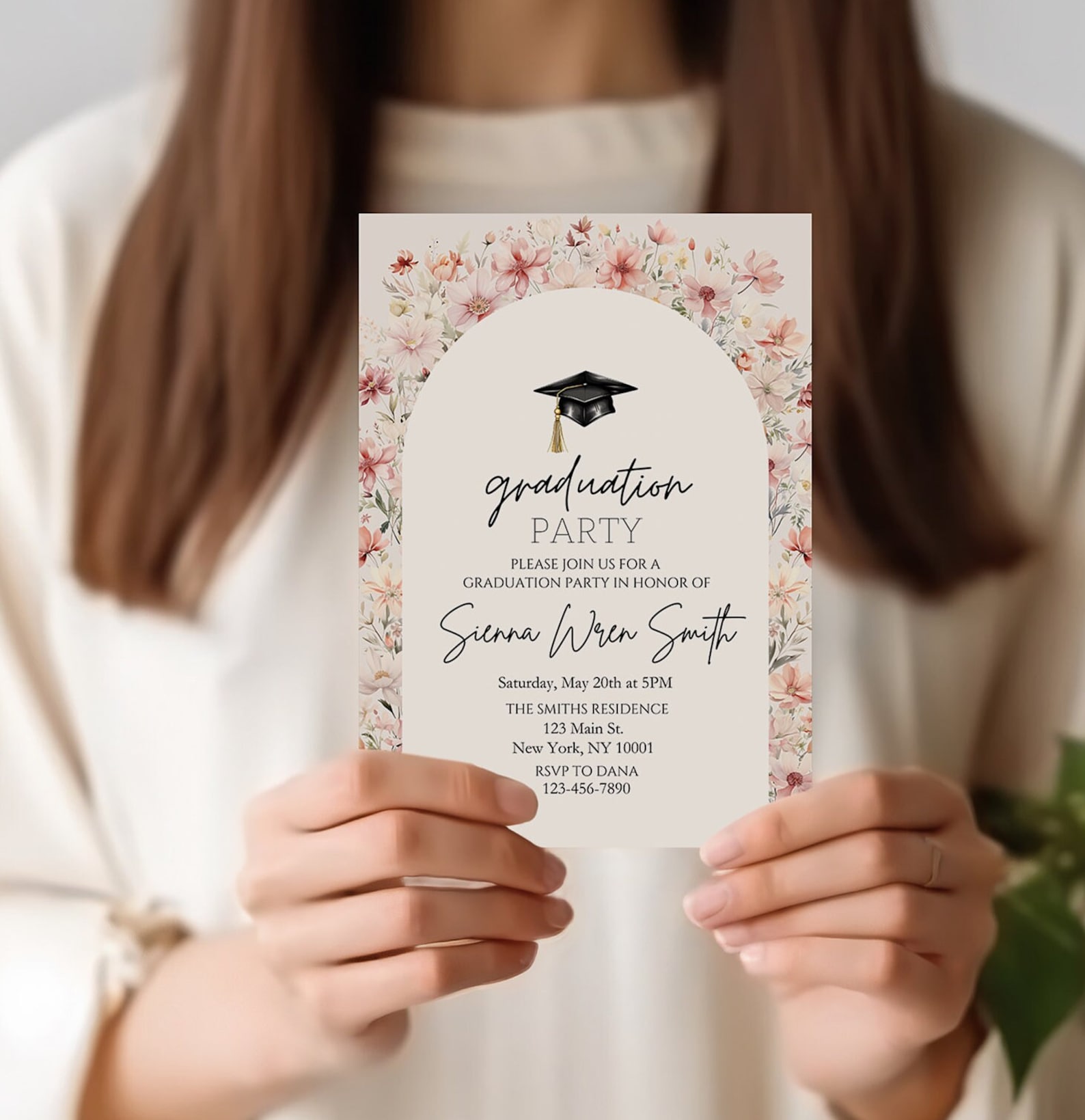 Editable Pink Floral Graduation Invitation, Floral Graduation ...