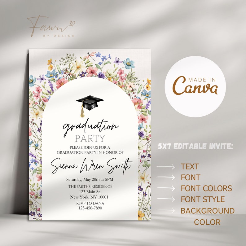 Editable Wildflower Graduation Invitation, Wildflower Graduation ...