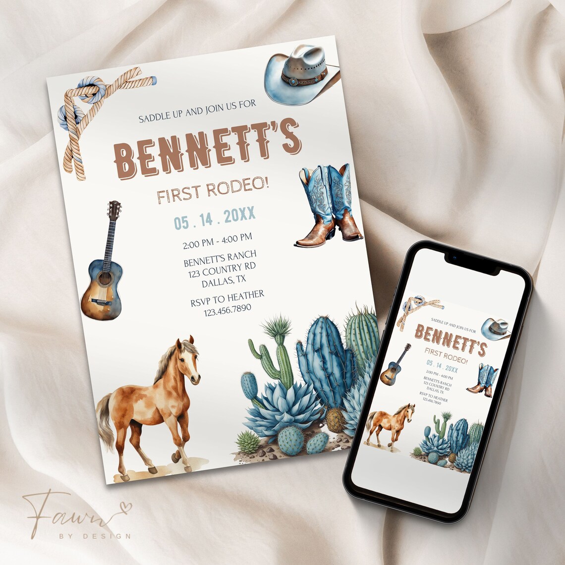 Editable First Rodeo Birthday Invitation Template, Cowboy Birthday ...