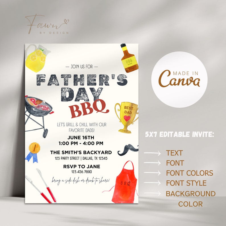 Editable Father&#039;s Day BBQ Invitation, Father&#039;s Day Cookout, Casual ...
