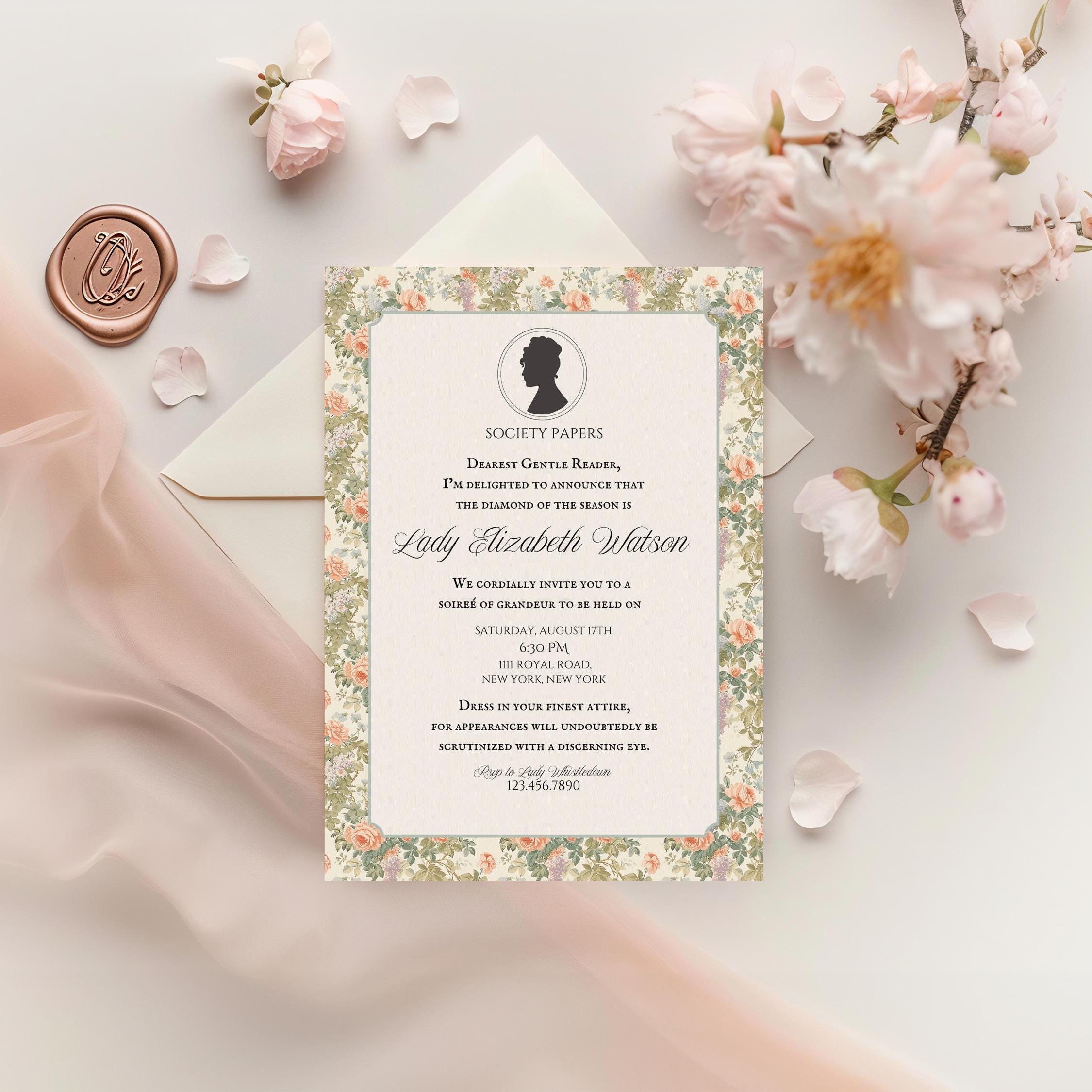 Bridgerton Editable Invitation: Regency Garden Party Theme (digital ...