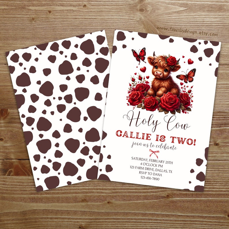 Editable Cow Birthday Invitation. Holy Cow I'm Two. Little Cow. Floral ...