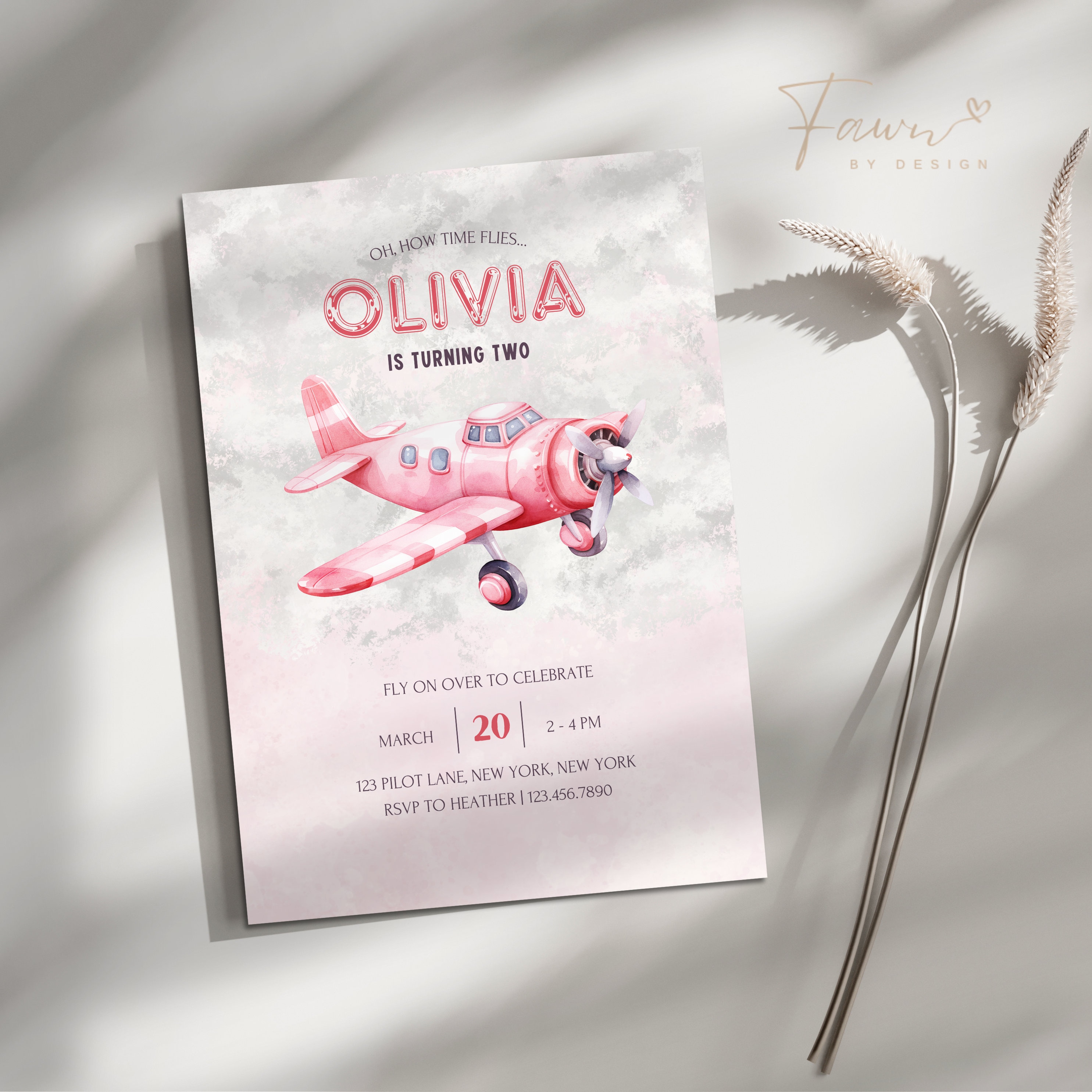 Editable Pink Airplane Birthday Invitation Girl, Plane Birthday ...