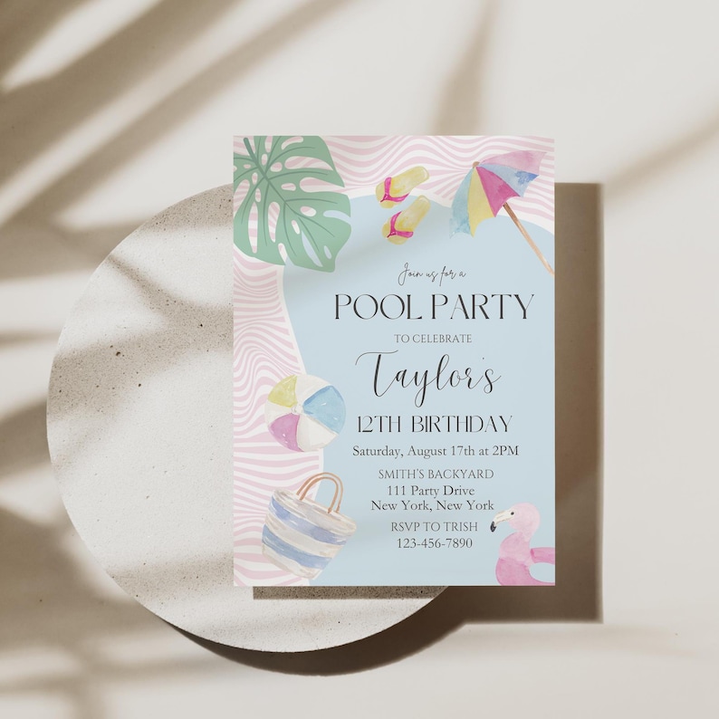 Editable Pool Party Invitation, Girl Pool Birthday Party, Pastel ...