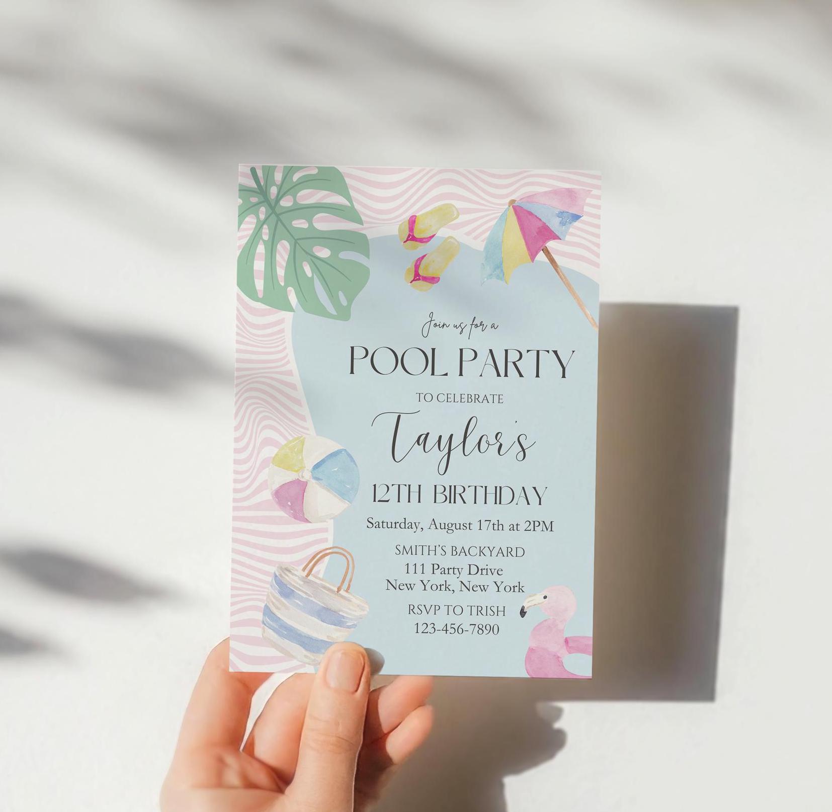 Editable Pool Party Invitation, Girl Pool Birthday Party, Pastel ...