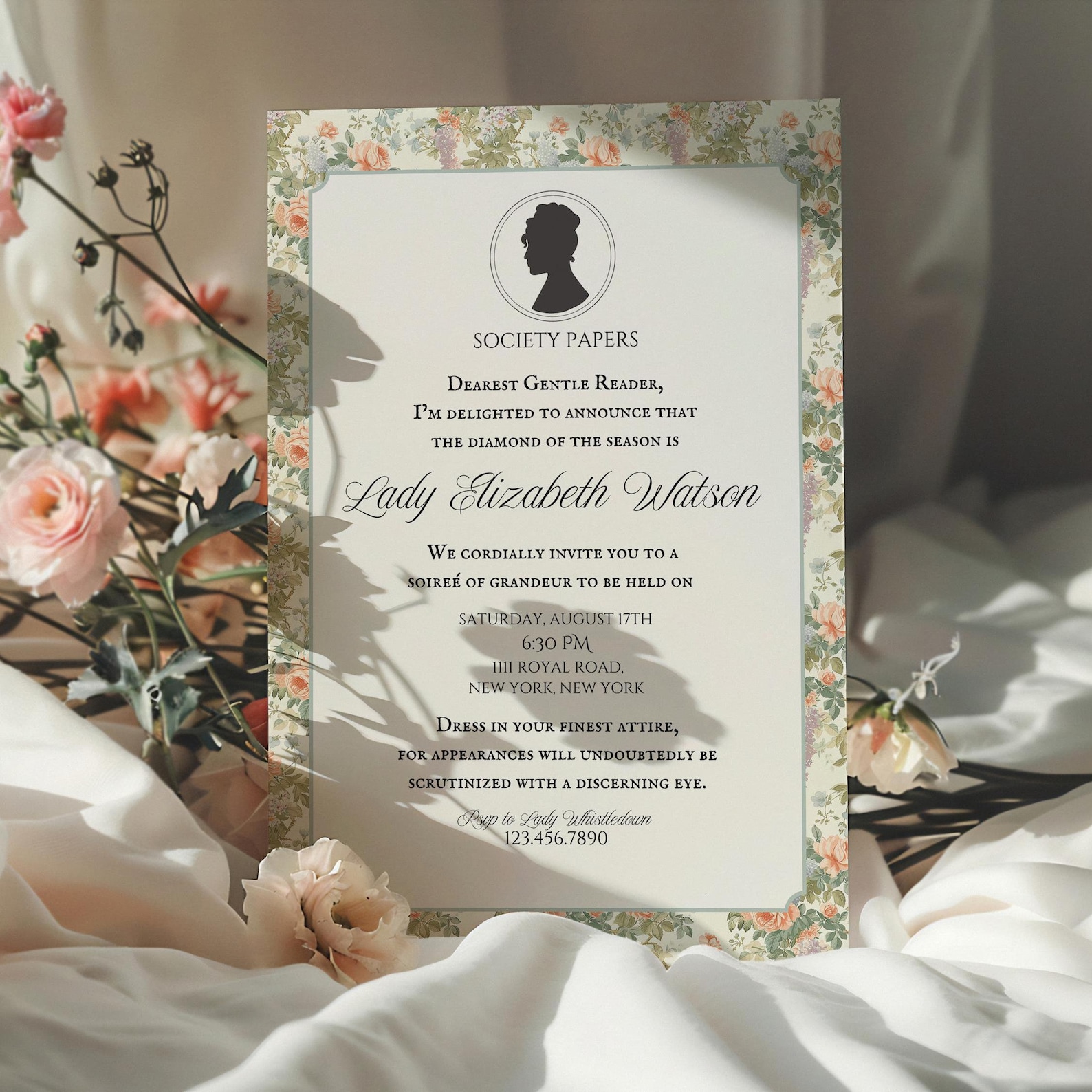 Editable Bridgerton Theme Invitation, Regency Era Birthday Invite ...