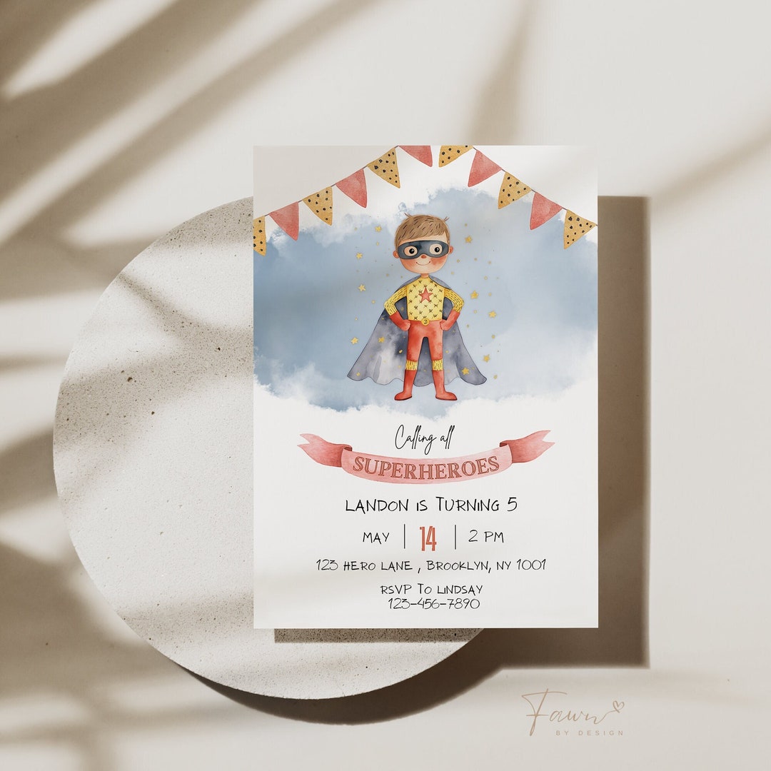 Editable Modern Superhero Boys Birthday Invitation Template, Hero ...