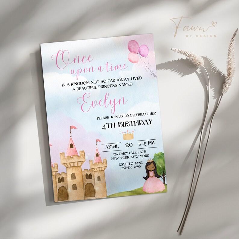 Editable Princess Birthday Invitation, Once Upon a Time Birthday ...