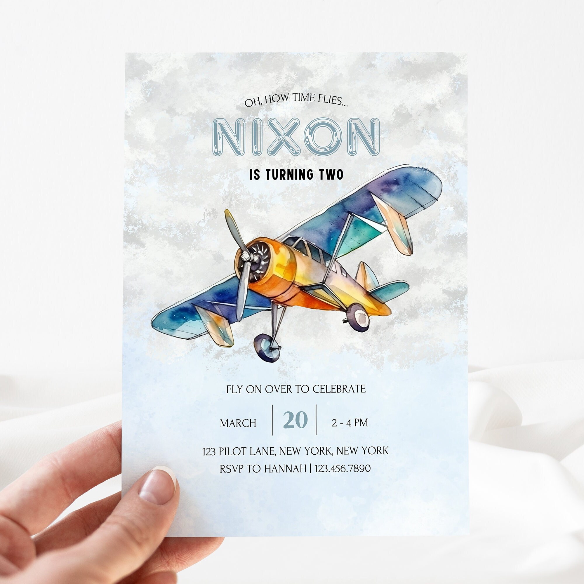 Editable Airplane Birthday Invitation Template, Modern Plane Invitation ...