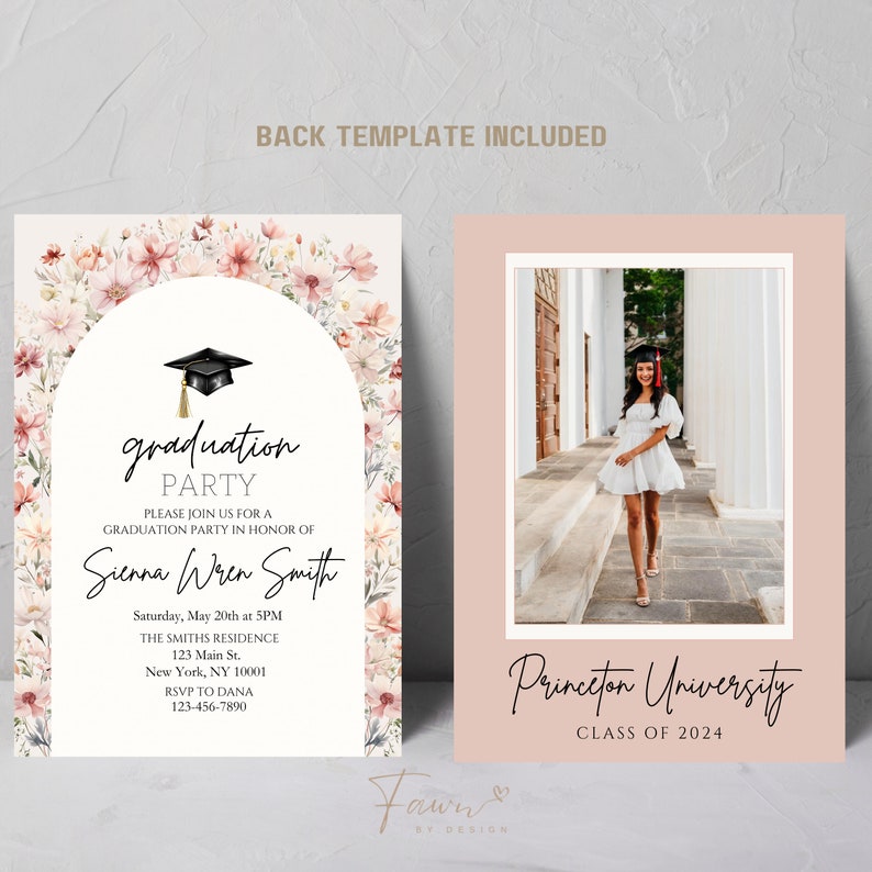 Editable Pink Floral Graduation Invitation, Floral Graduation ...