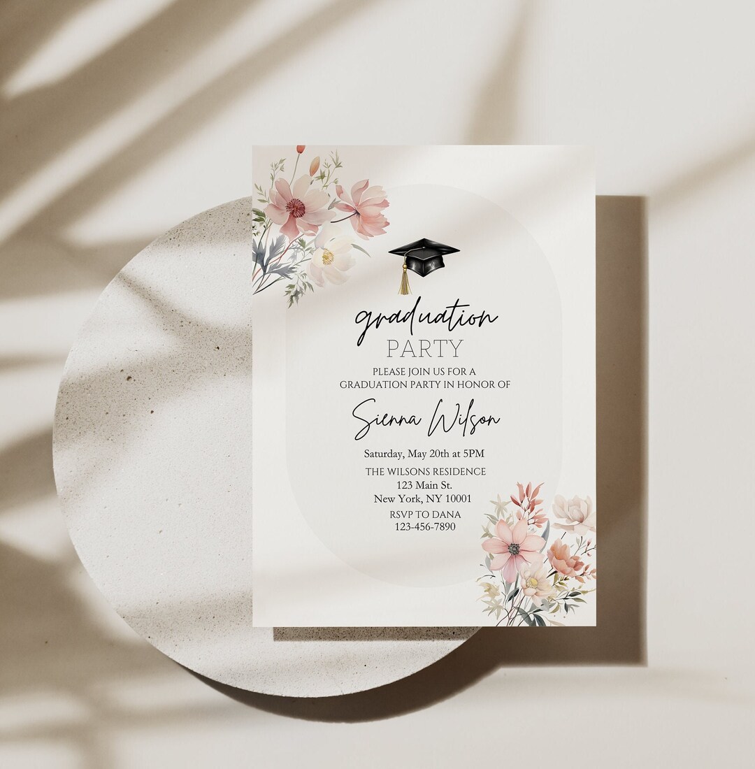 Editable Soft Floral Graduation Invitation, Graduation Announcement ...