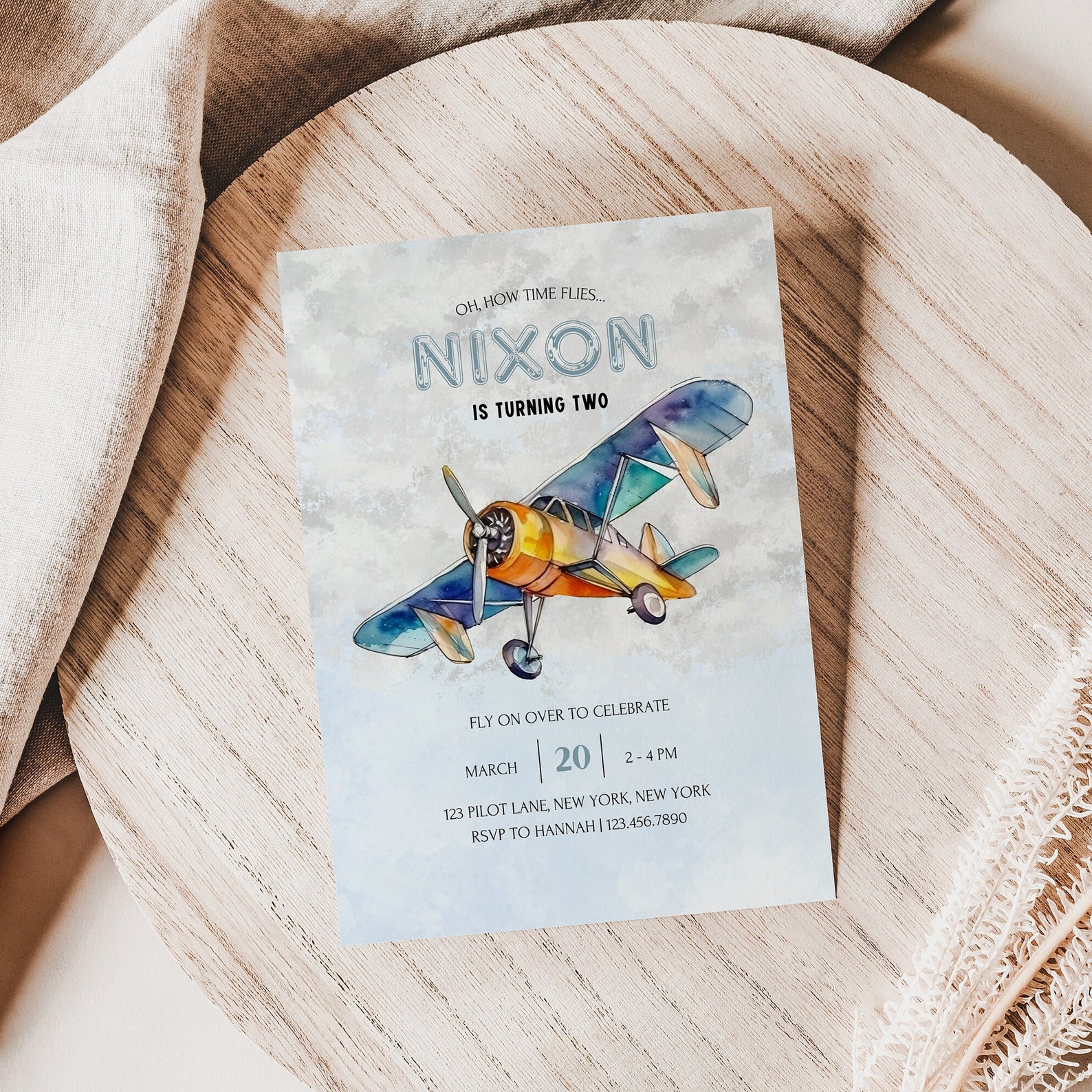 Editable Airplane Birthday Invitation Template, Modern Plane Invitation ...