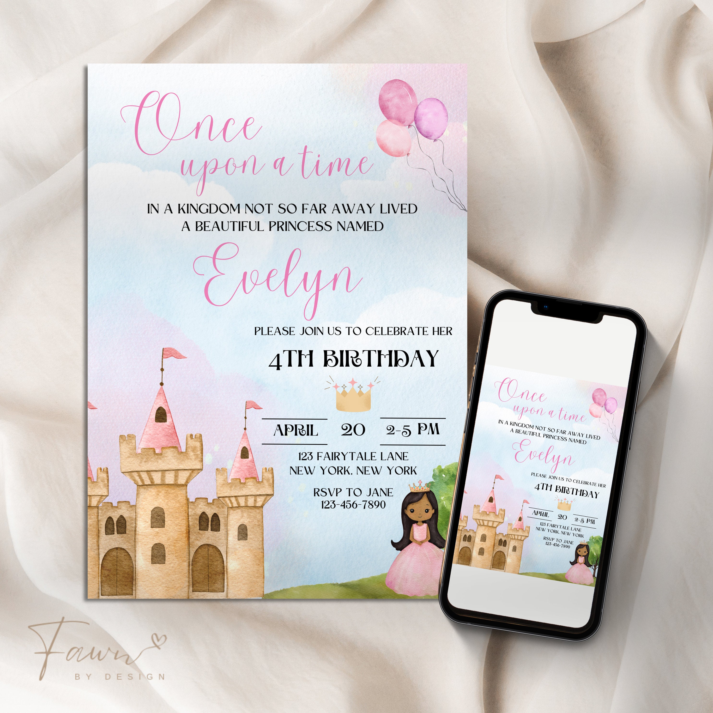 Editable Princess Birthday Invitation, Once Upon a Time Birthday ...