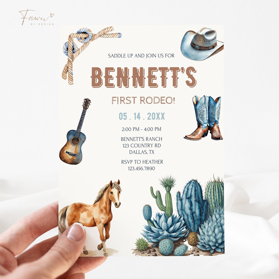 Editable First Rodeo Birthday Invitation Template, Cowboy Birthday ...