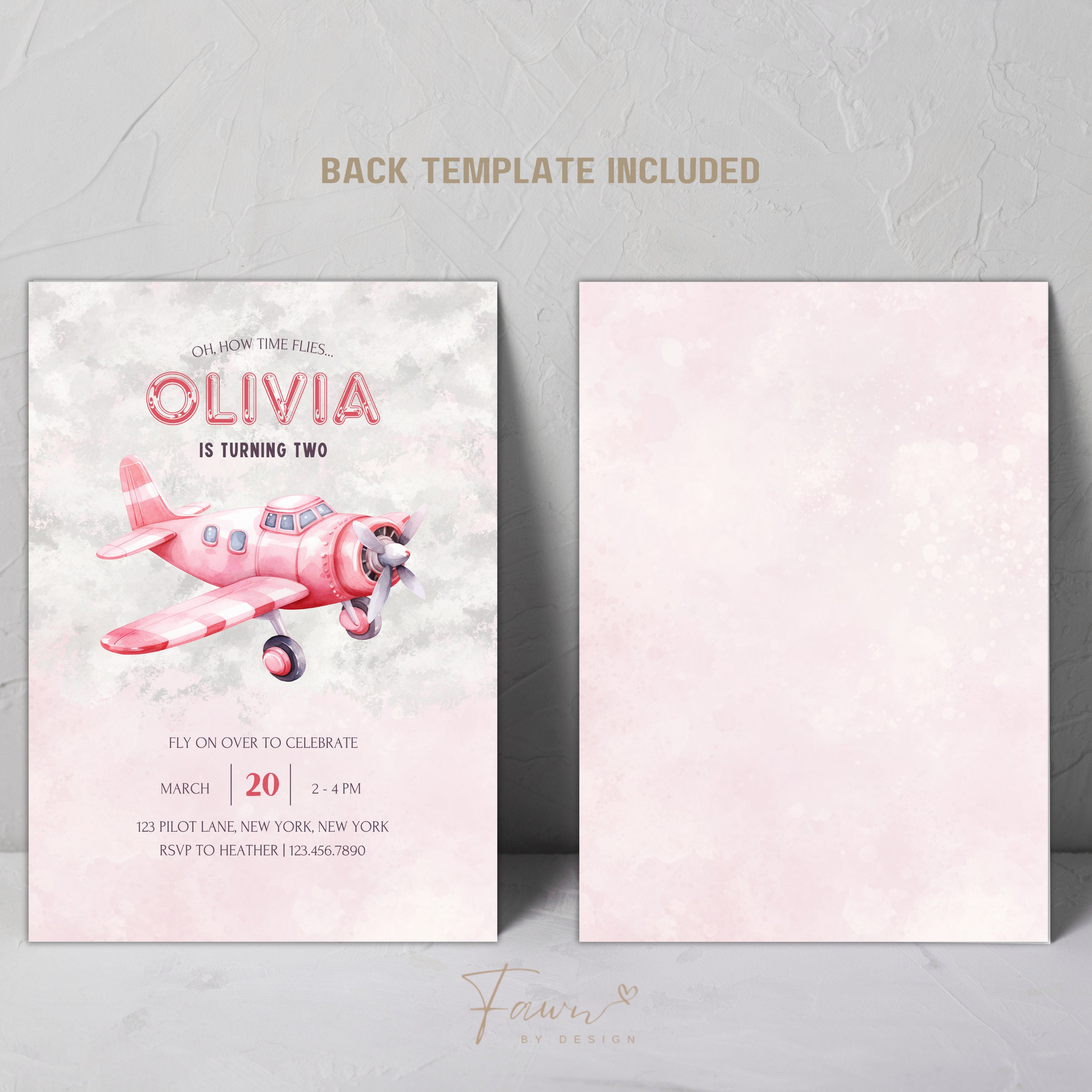 Editable Pink Airplane Birthday Invitation Girl, Plane Birthday ...