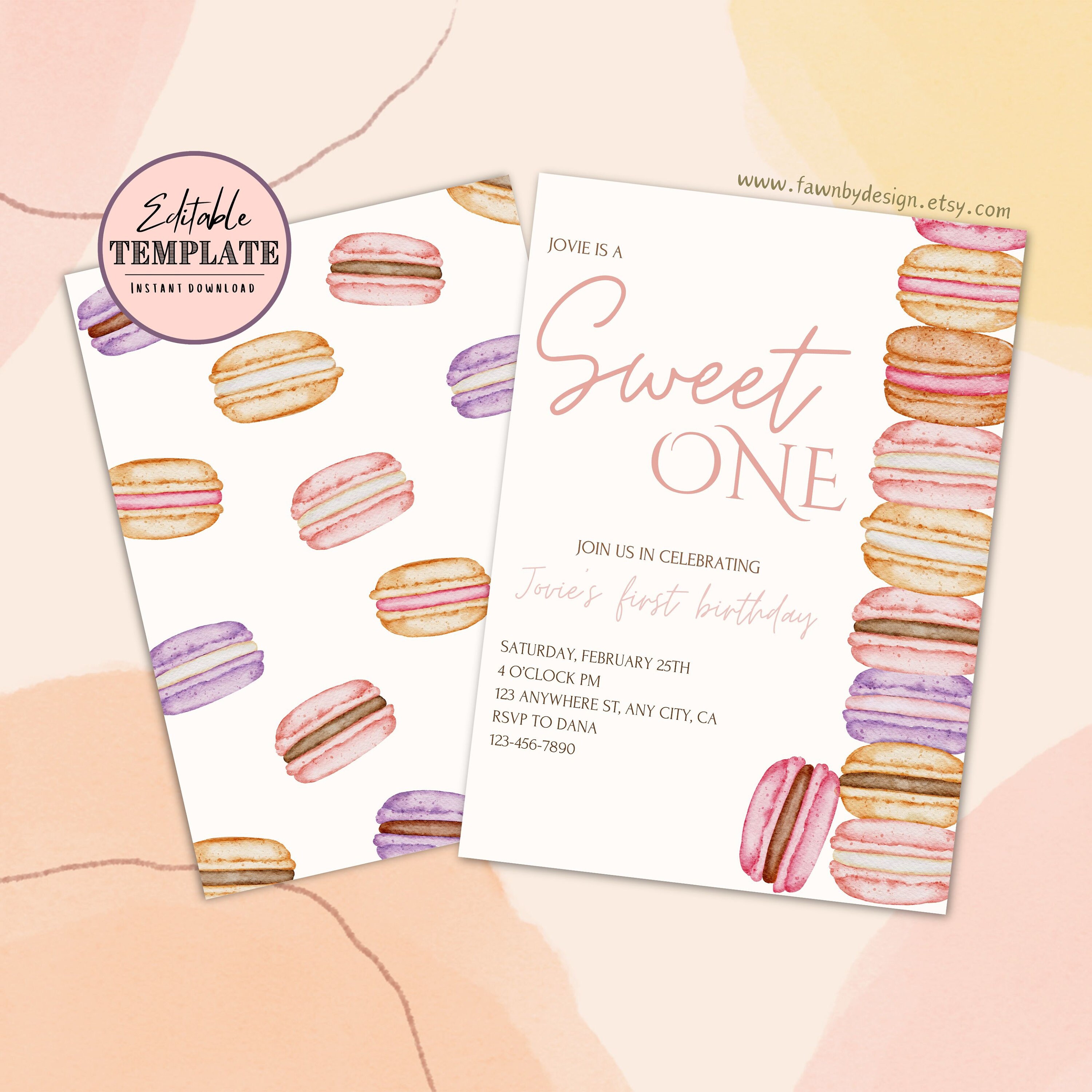 Editable Sweet One Invitation, Pastel Sweets Birthday Invitation ...