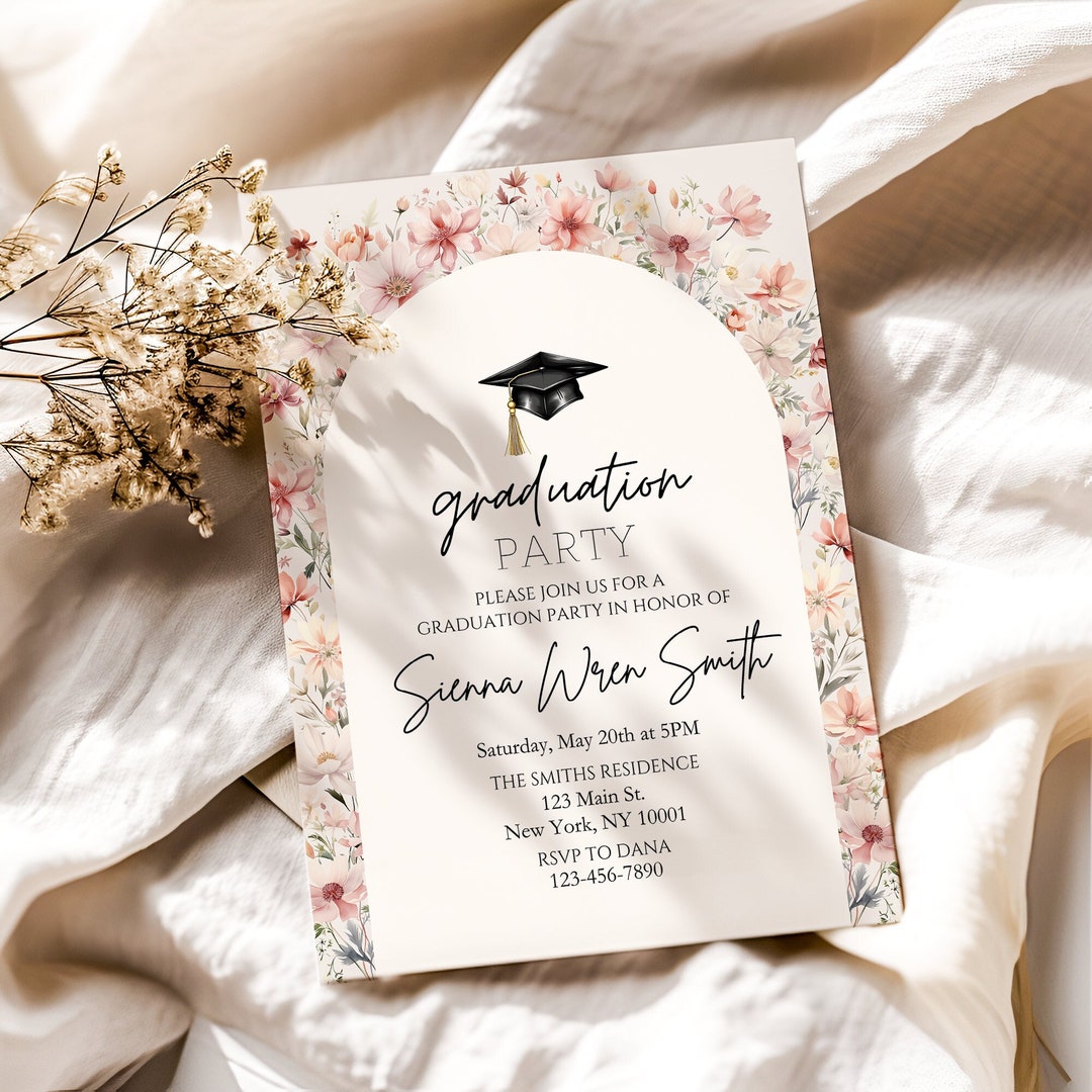 Editable Pink Floral Graduation Invitation, Floral Graduation ...