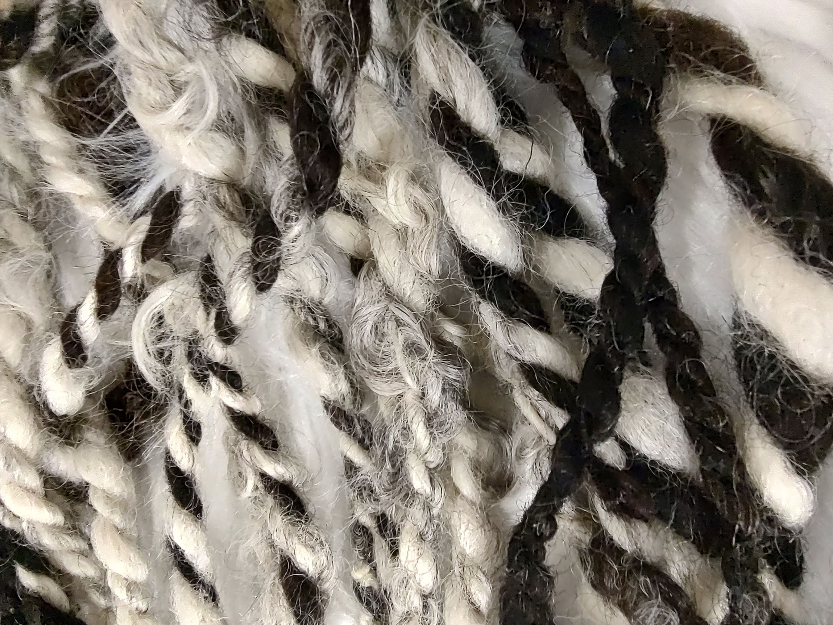 Black and White Self Striping Rare Sheep Wool Fuzzy Textured Art Yarn ...