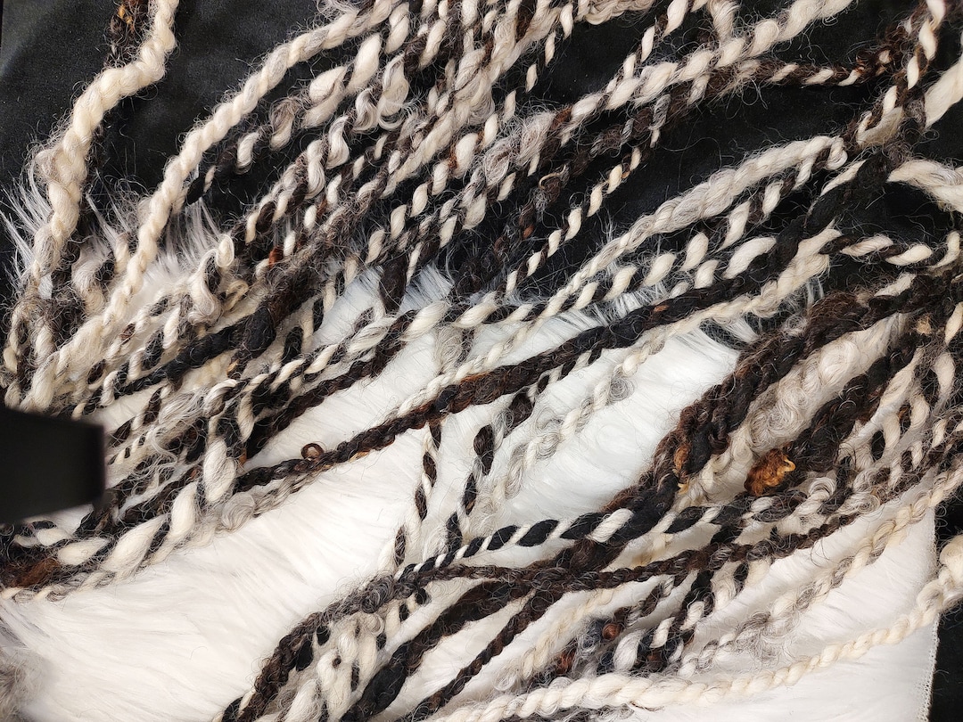 Black and White Self Striping Rare Sheep Wool Fuzzy Textured Art Yarn ...
